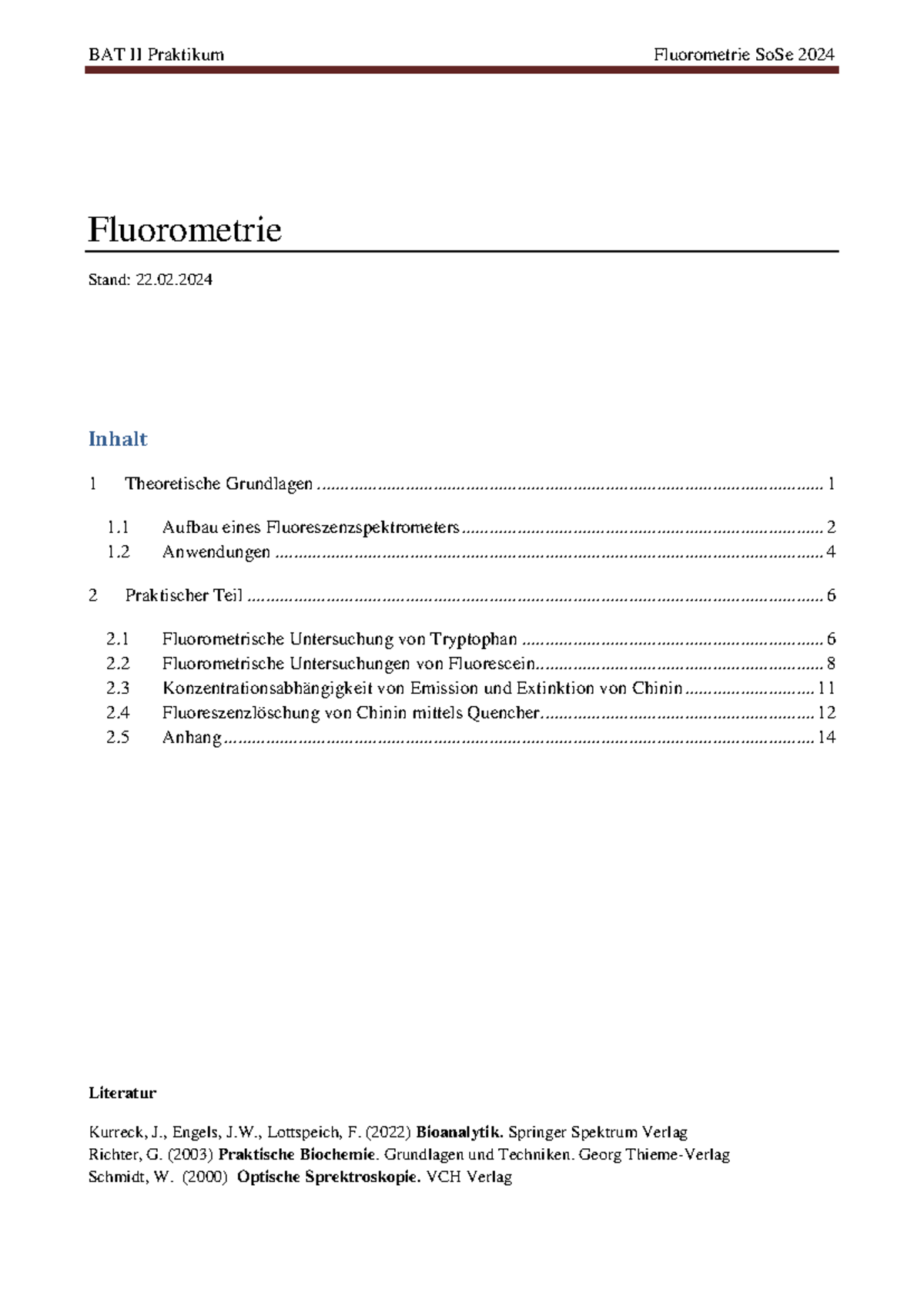 Fluorometrische Methoden in der Bioanalytik (So Se 2024) - Studocu