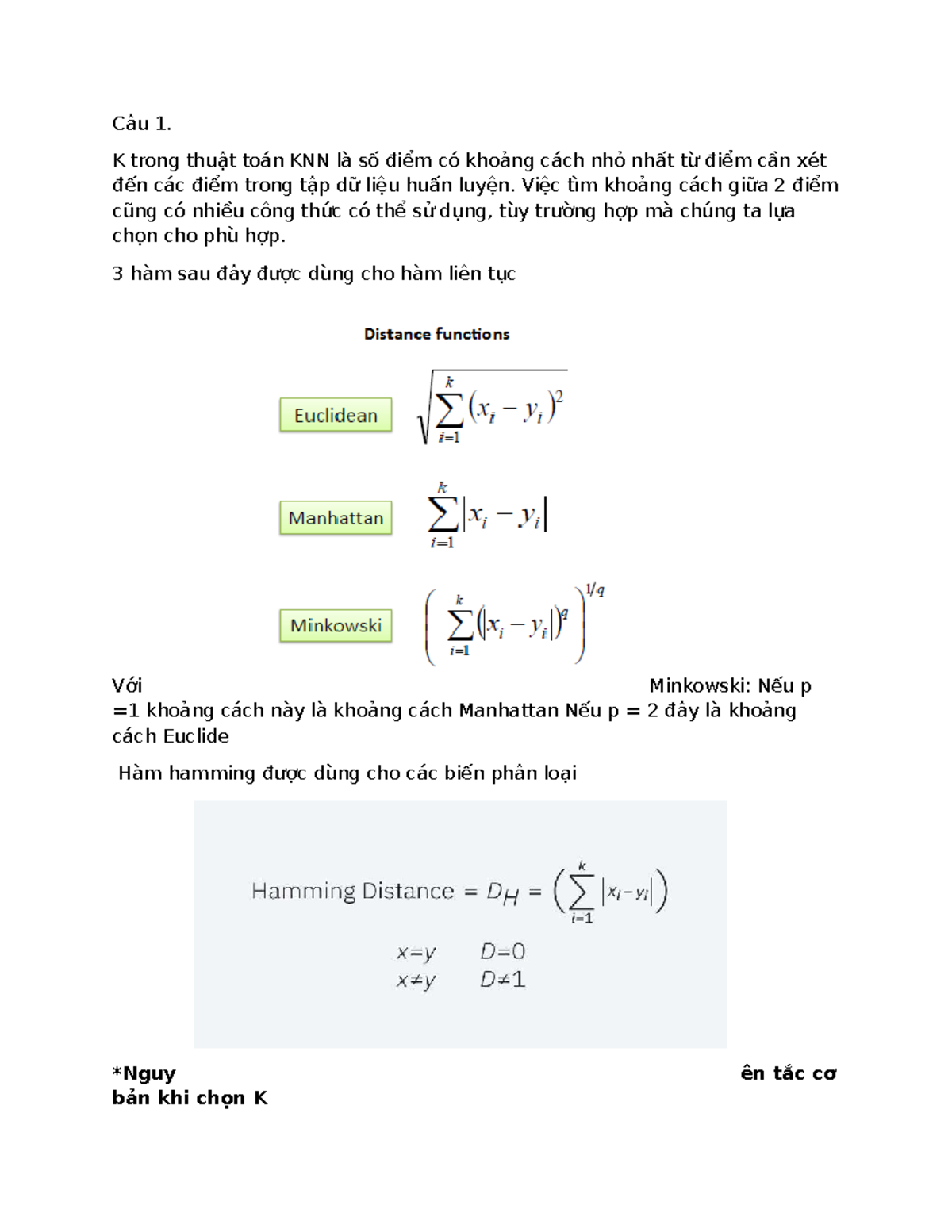 KNN Algorithm: Understanding Distance Metrics and K Selection - Studocu