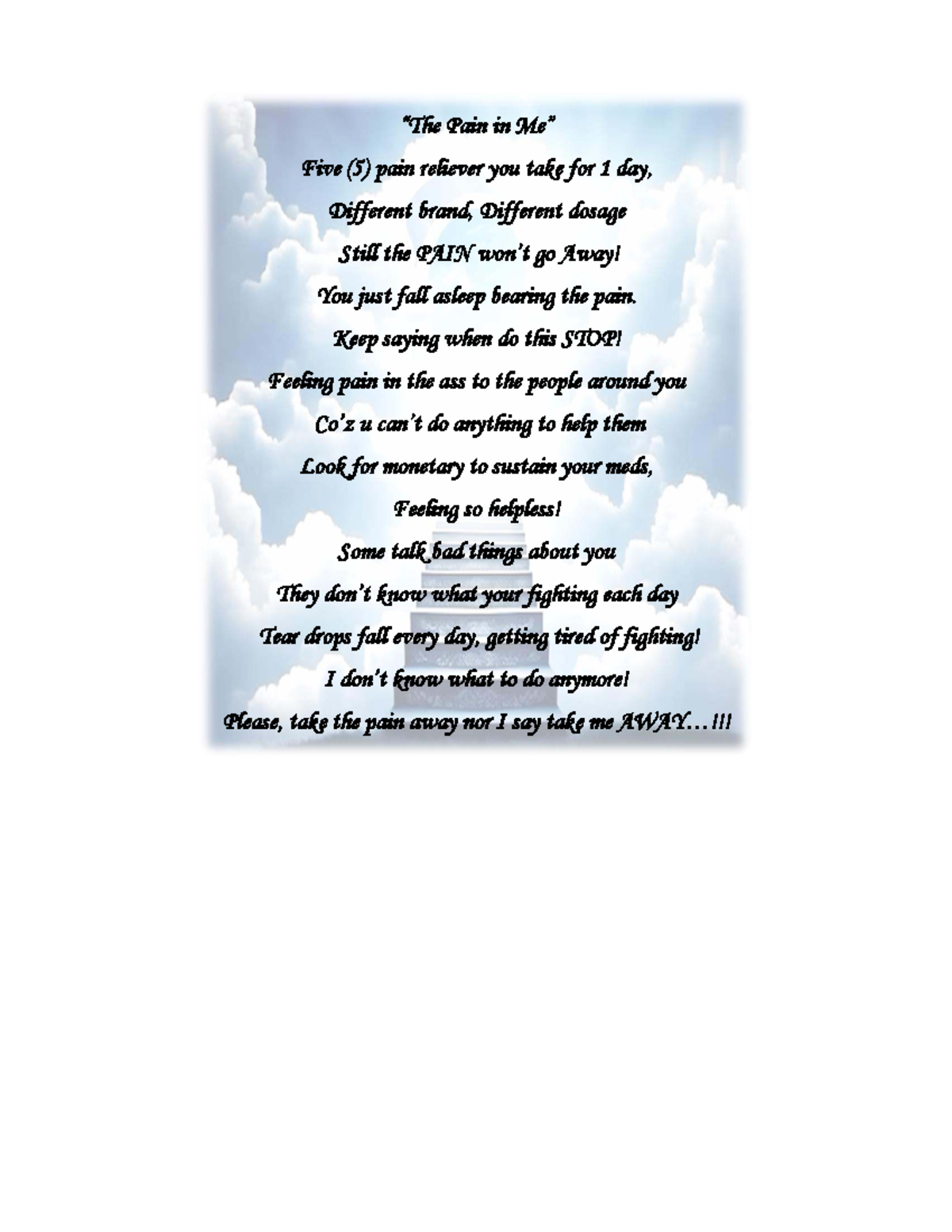 The Pain in Me - A note that tells about the pain of someone who is ...