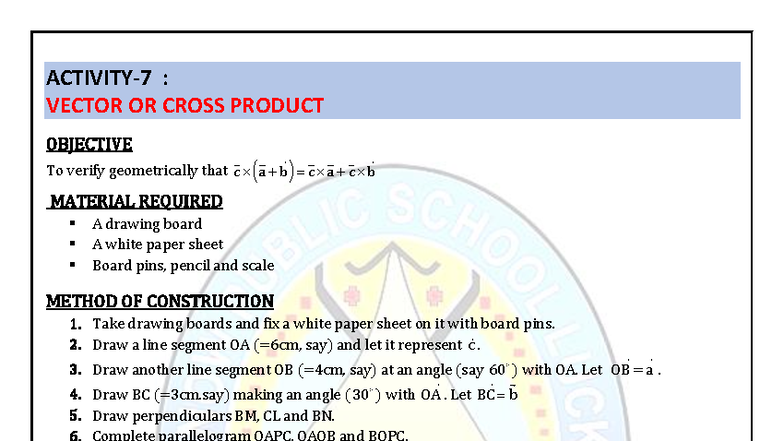 Activity 7: Geometric Verification of Vector Cross Product - Studocu