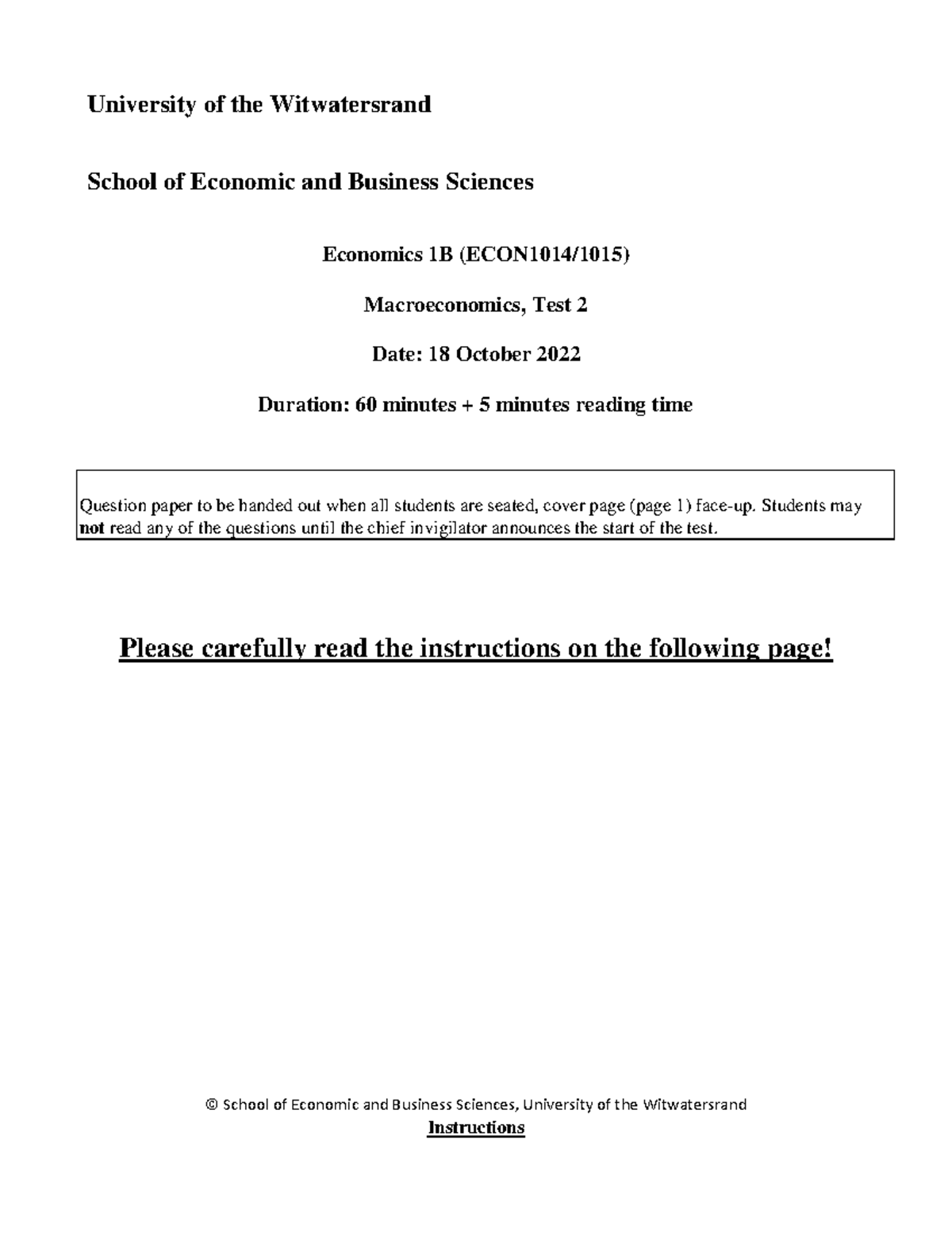 Economics 1B Macroeconomics Test 2 - 18 Oct 2022 - Studocu