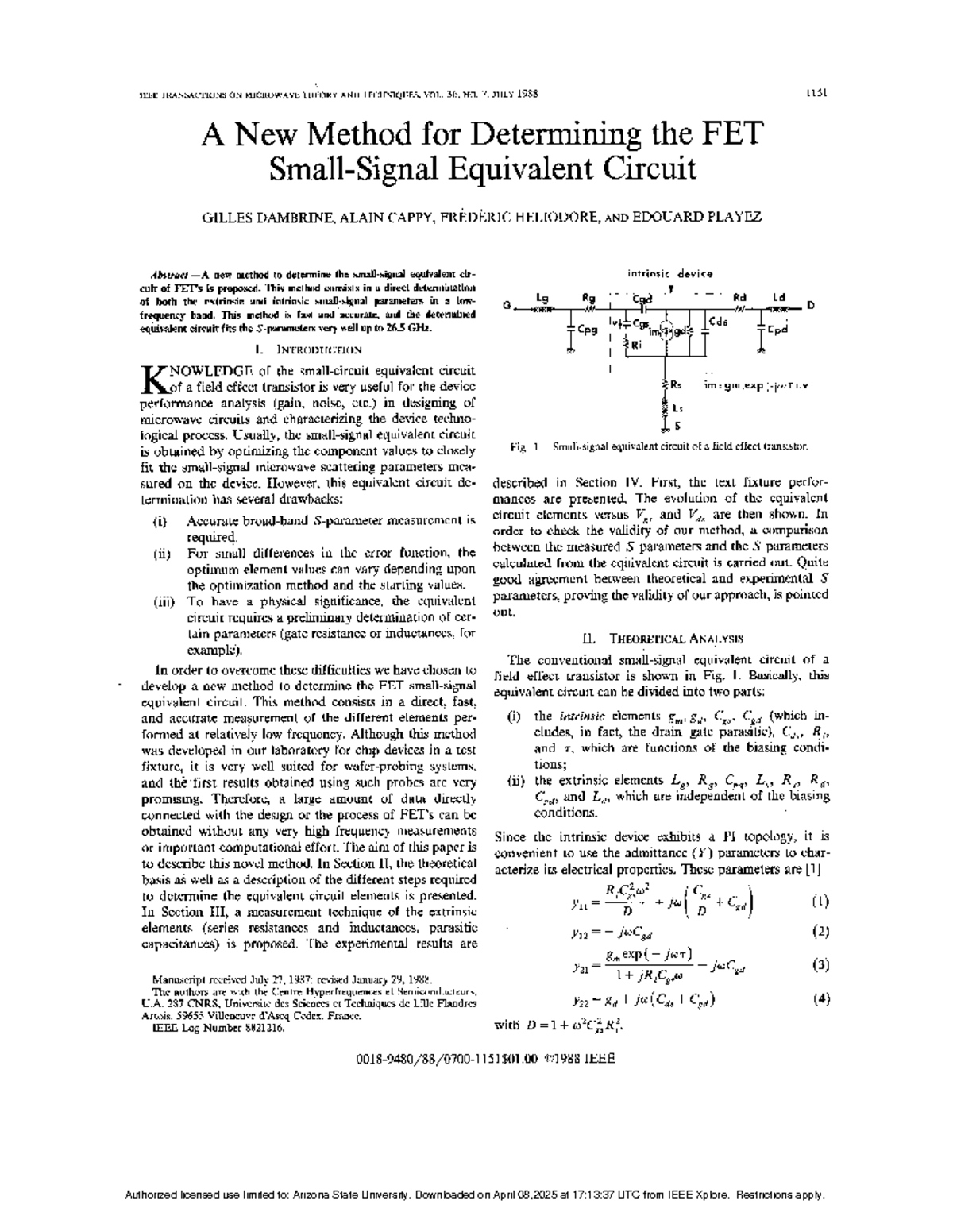 New Method for FET Small-Signal Equivalent Circuit - IEEE MTT 36-7 ...