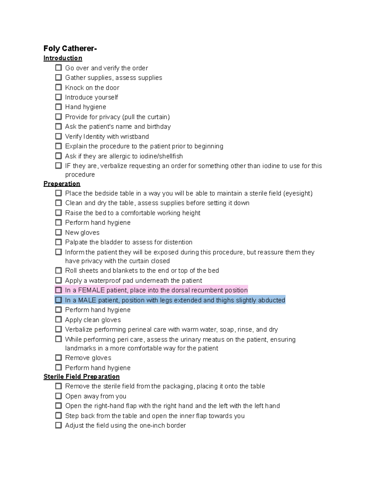 Foley Catheter Procedure Checkoff Guide: Step-by-Step Instructions ...
