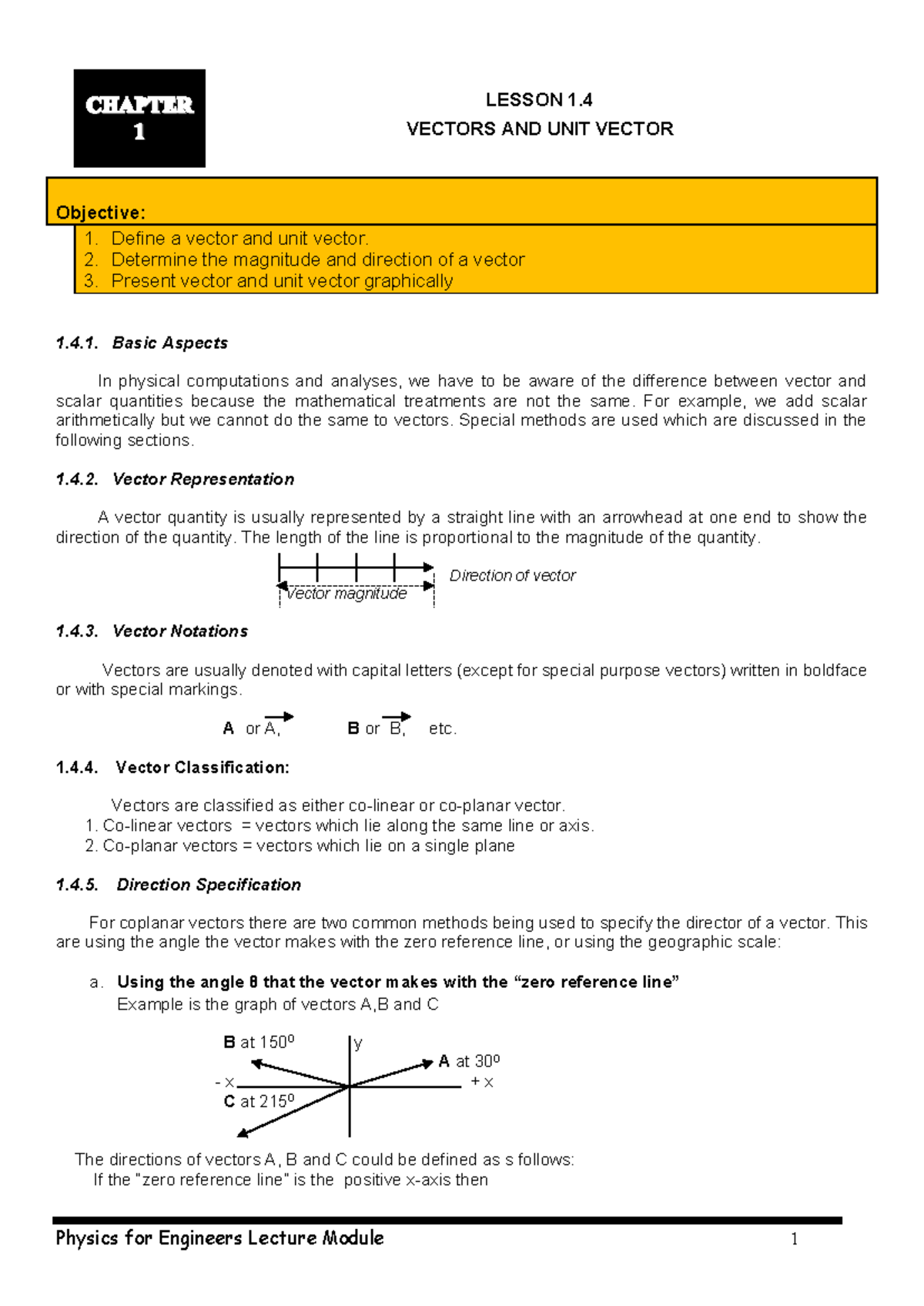 PY 21 Lecture: Vectors & Unit Vectors - Lesson 1.4 Overview - Studocu