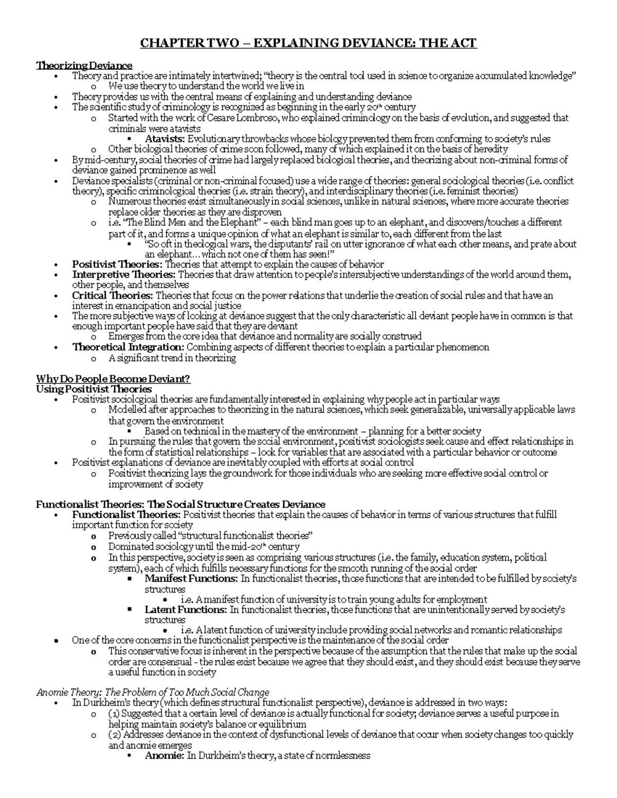 SOC 224 - Chapter 2 - Theories Explaining Deviance in Society - Studocu