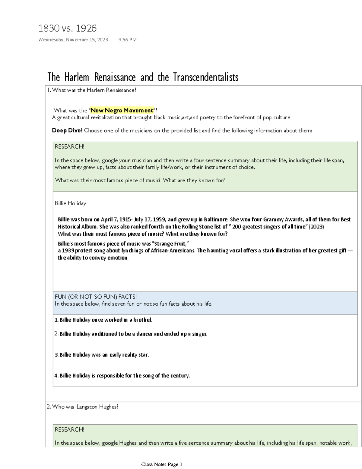 ENG 1830: The Harlem Renaissance vs. Transcendentalism Analysis - Studocu
