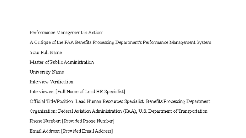 Performance Management in Action: Critique of FAA's PM System (MPA ...