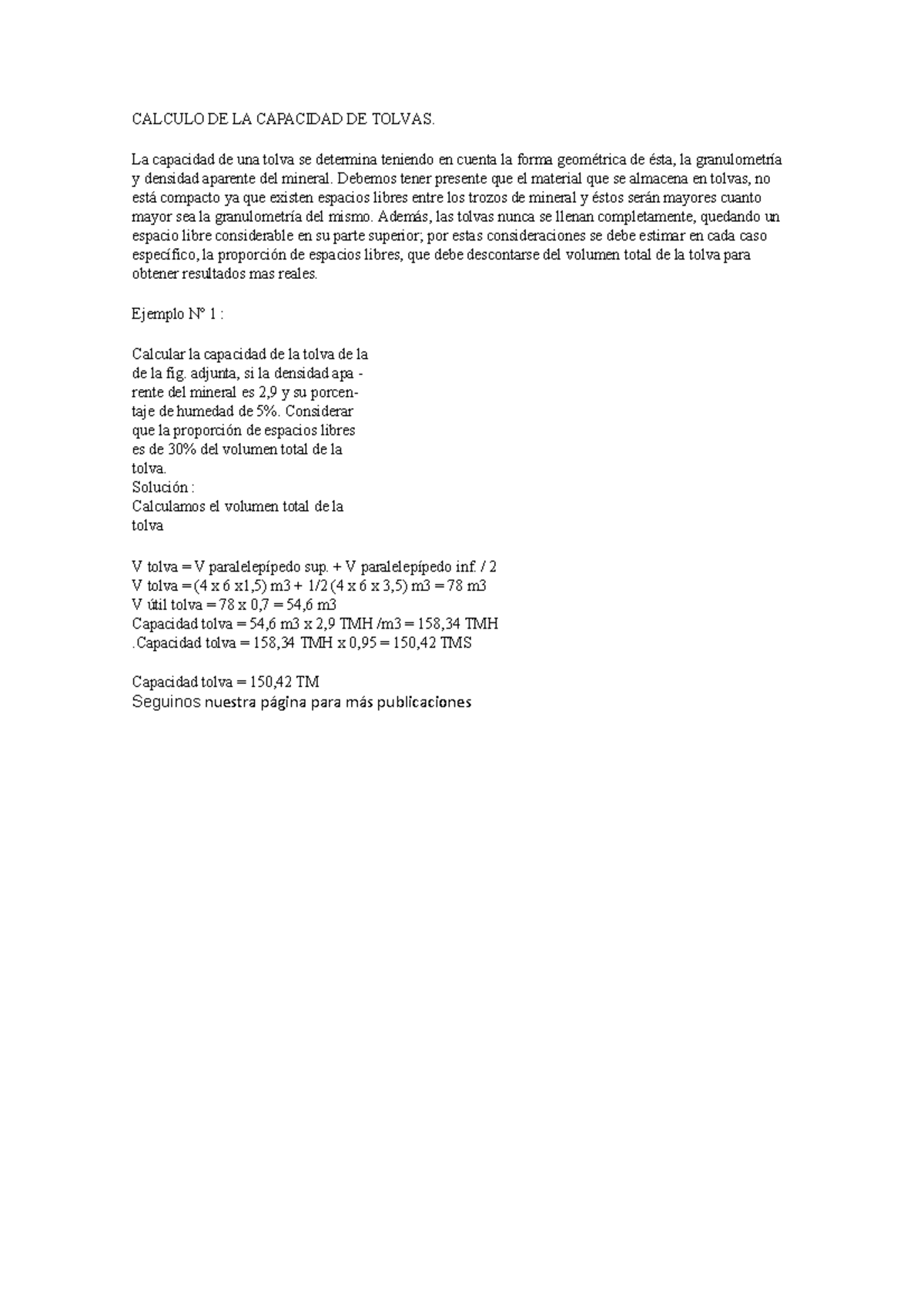 Cálculo de Capacidad de Tolvas para Minería (Ejercicios y Ejemplos ...