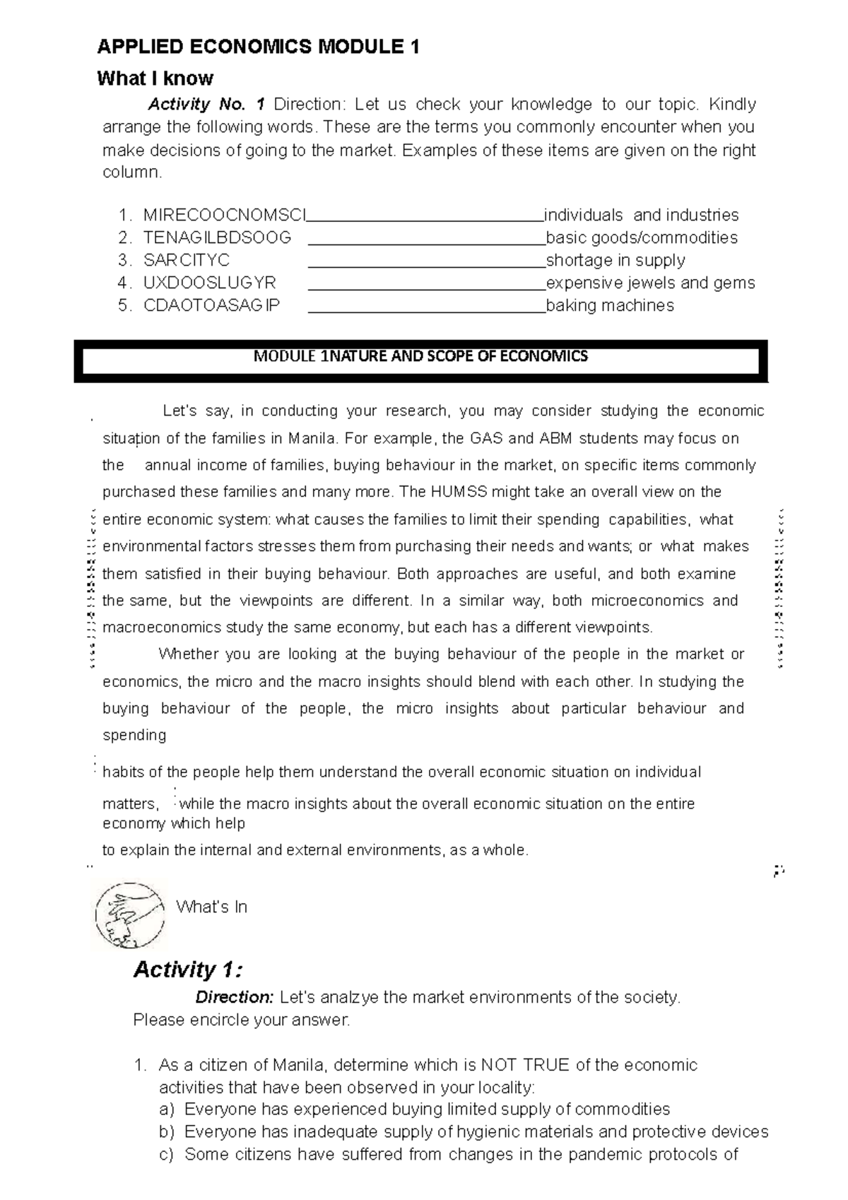 Econ 101: Module 1 Lecture Notes on Applied Economics Concepts - Studocu