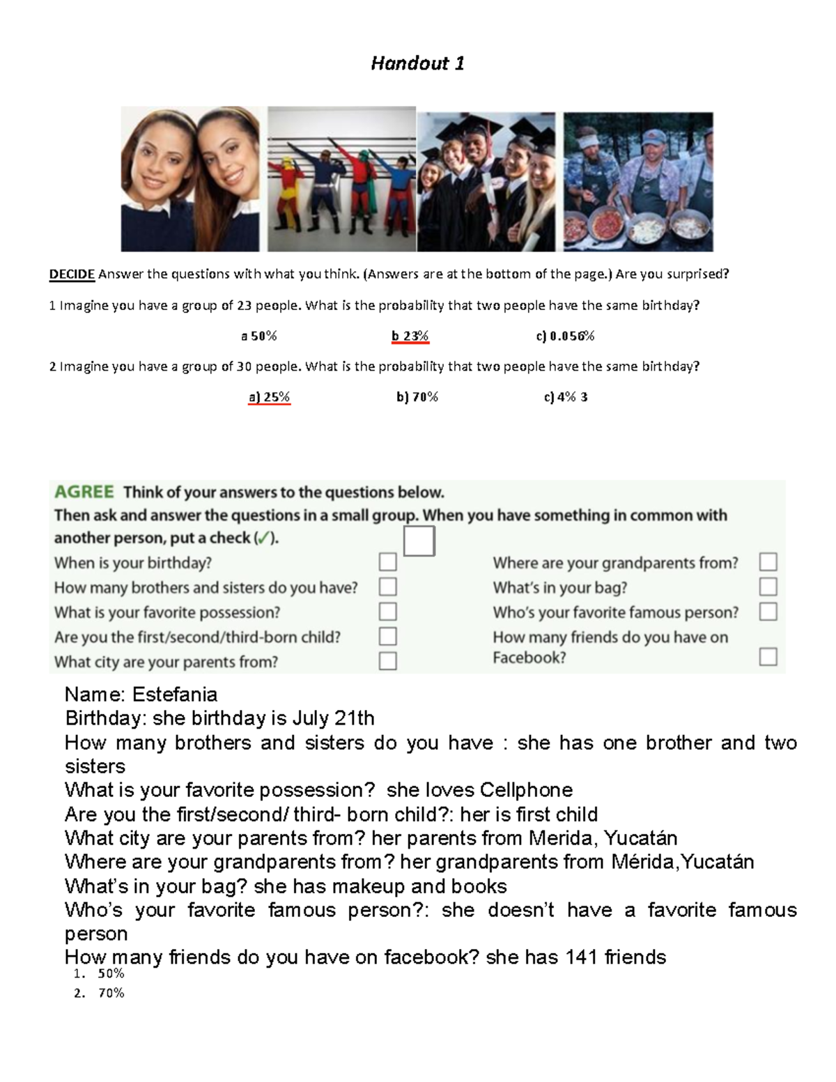 Lesson Plan 01: DECIDE Activity on Birthday Probability - Studocu