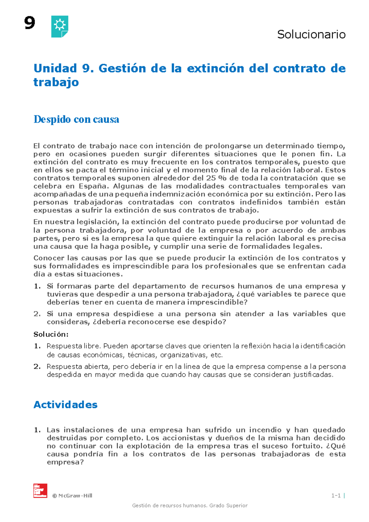 Solucionario UD 9: Gestión de la Extinción del Contrato de Trabajo GS ...