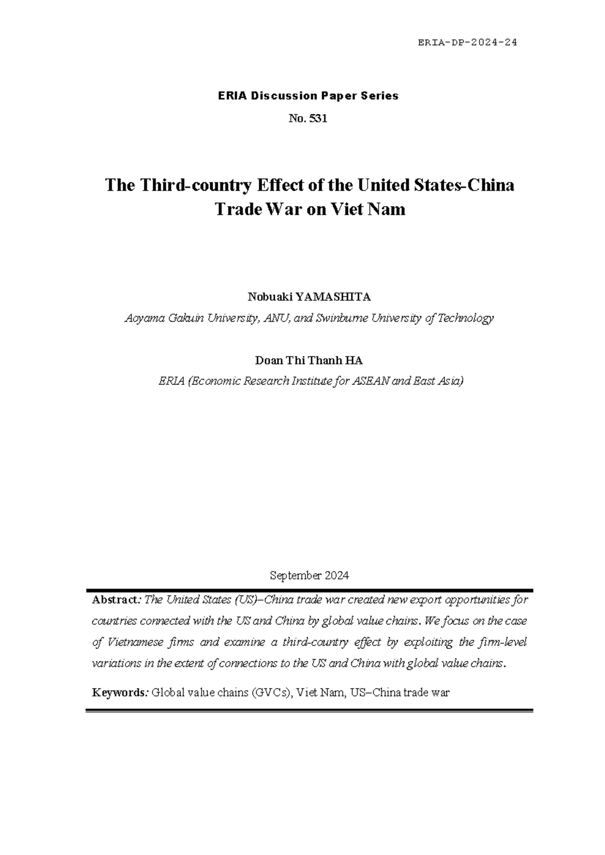 The Third Country Effect of the US-China Trade War on Viet Nam: ERIA ...