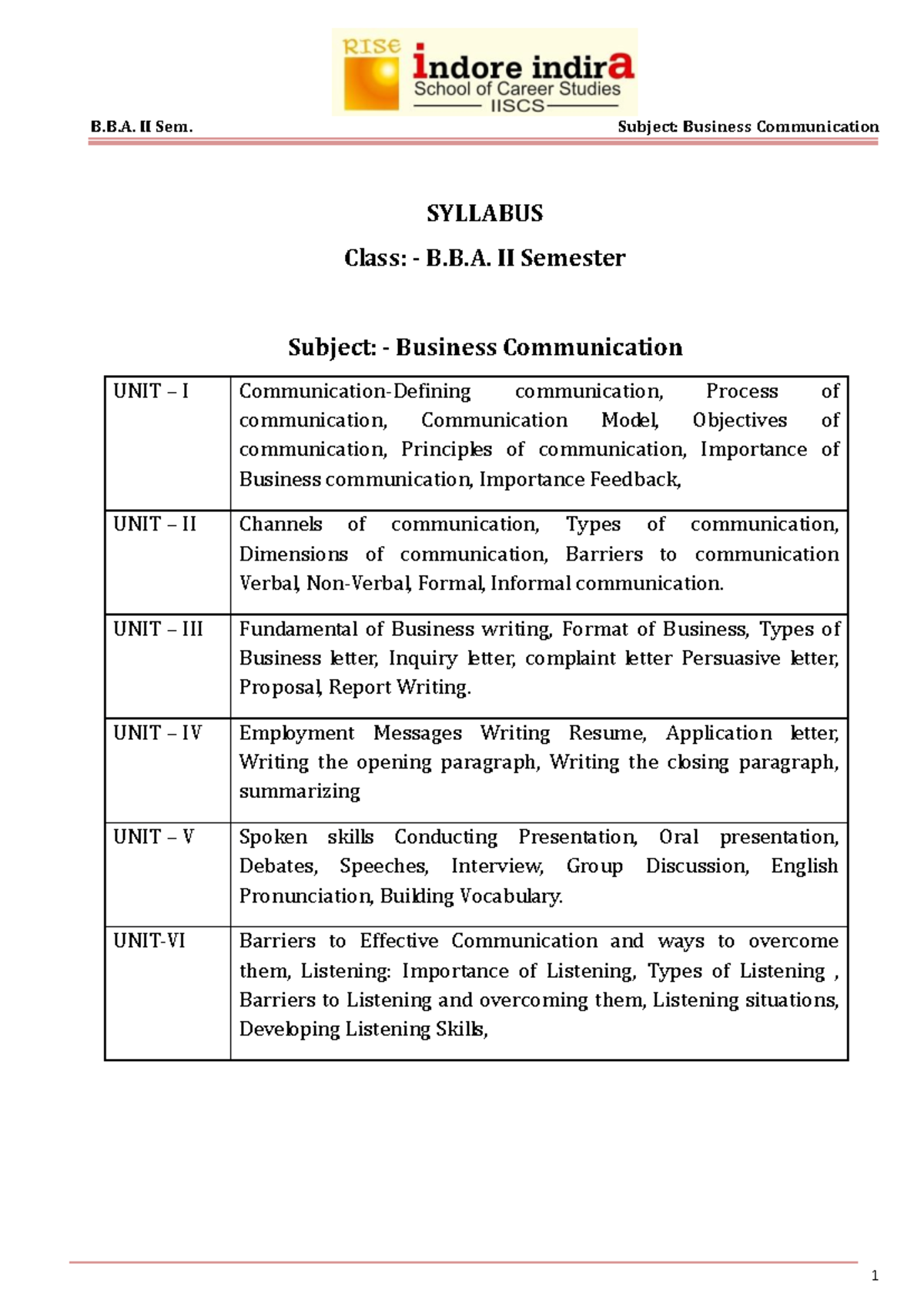 Business Communication Syllabus - B.B.A. II Semester Notes - Studocu