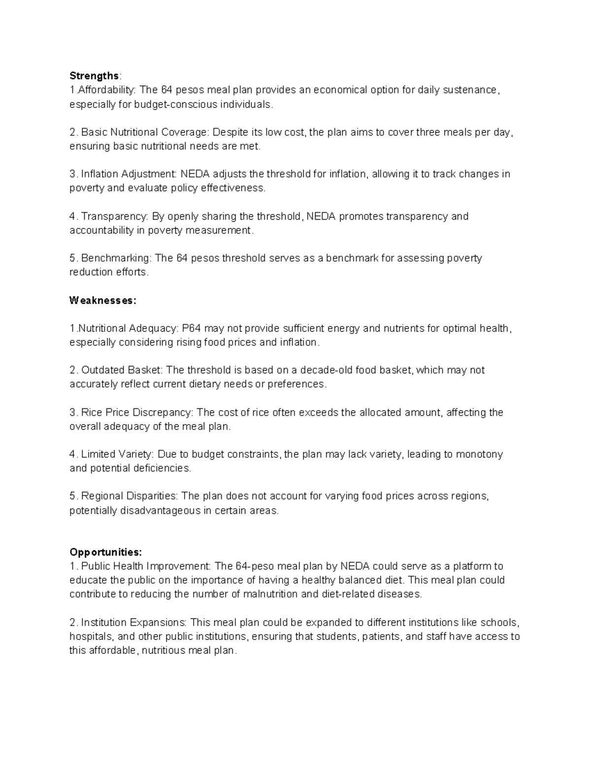 Appecon CASE Analysis 1: Evaluating the 64 Pesos Meal Plan - Studocu