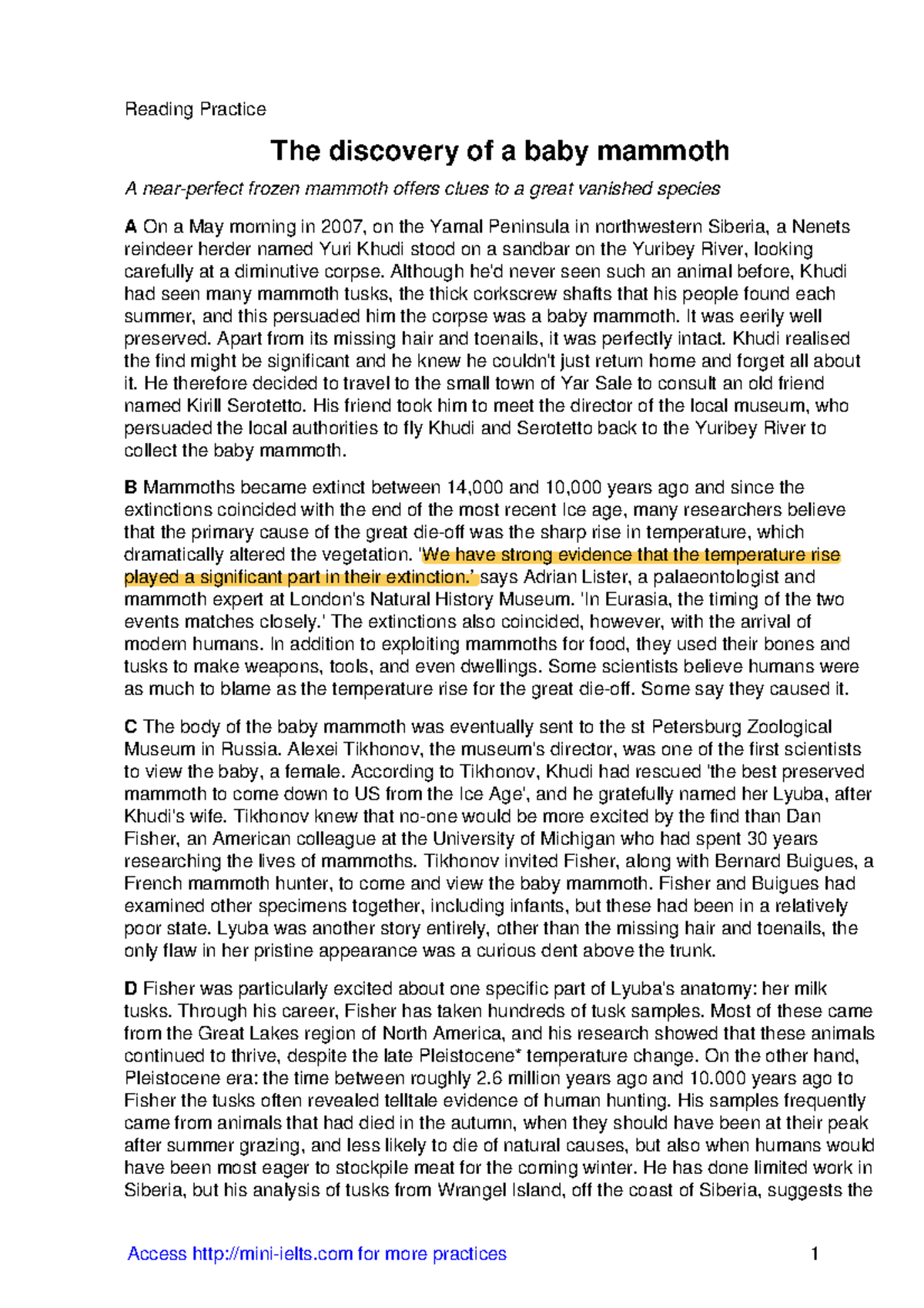 Discovery and Significance of Baby Mammoth Lyuba: Insights from 2007 ...
