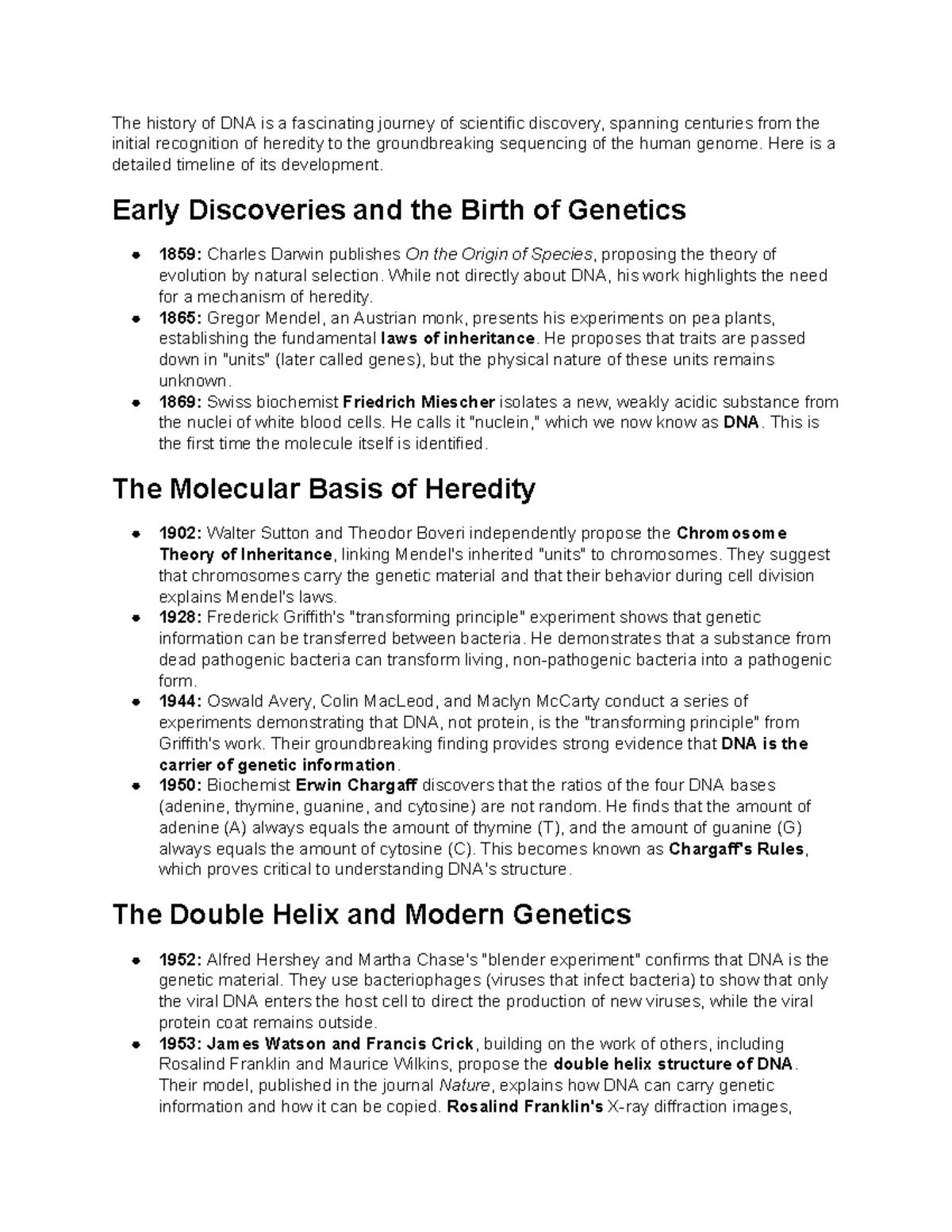 DNA History: A Detailed Timeline of Scientific Discoveries - Studocu