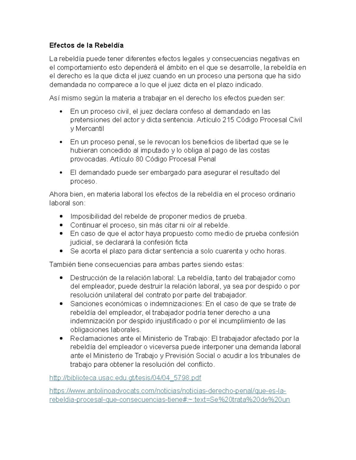Efectos Legales de la Rebeldía en Procesos Civiles y Laborales - Studocu