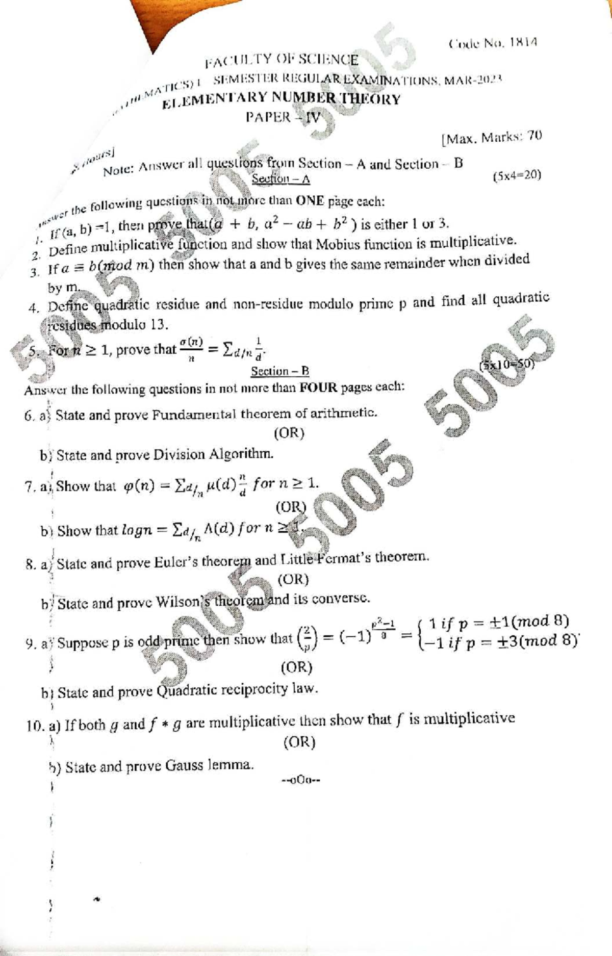 Elementary Number Theory Exam Papers - MAT104 - Studocu