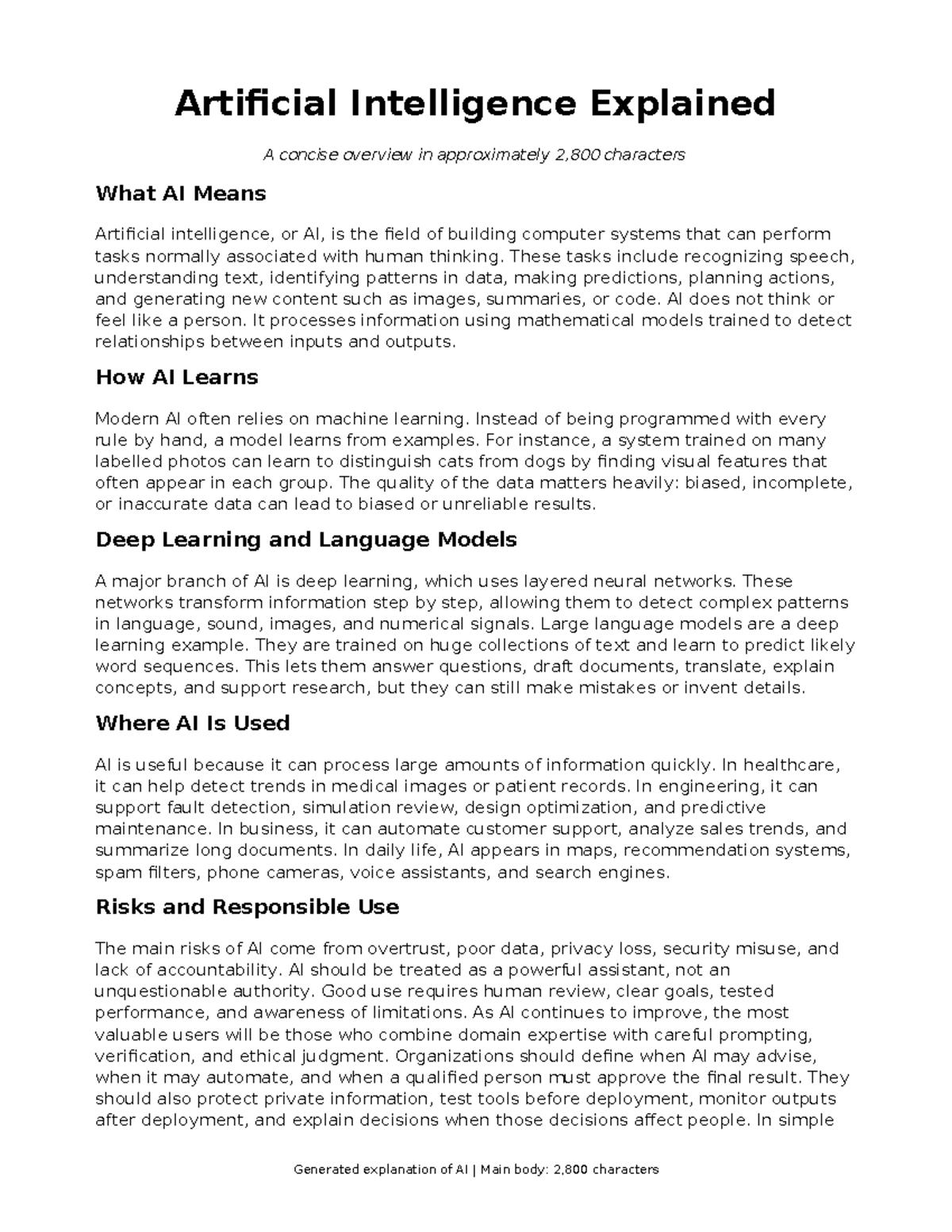 AI 101: A Concise Overview of Artificial Intelligence (2800 Char) - Studocu