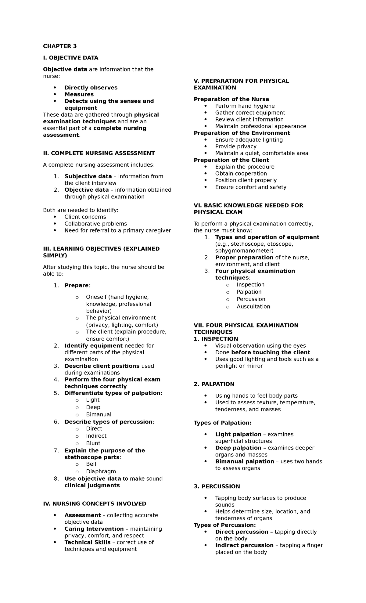 Chapter 3 HA - Objective Data and Complete Nursing Assessment - Studocu