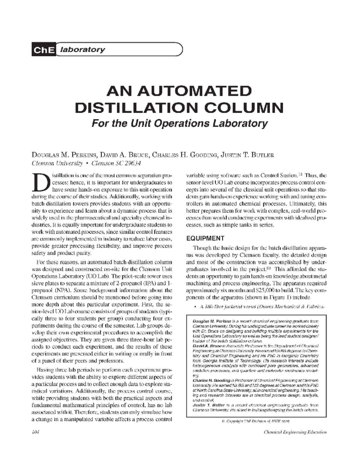 Automated Batch Distillation Column Design for UO Lab (ChE 2005) - Studocu