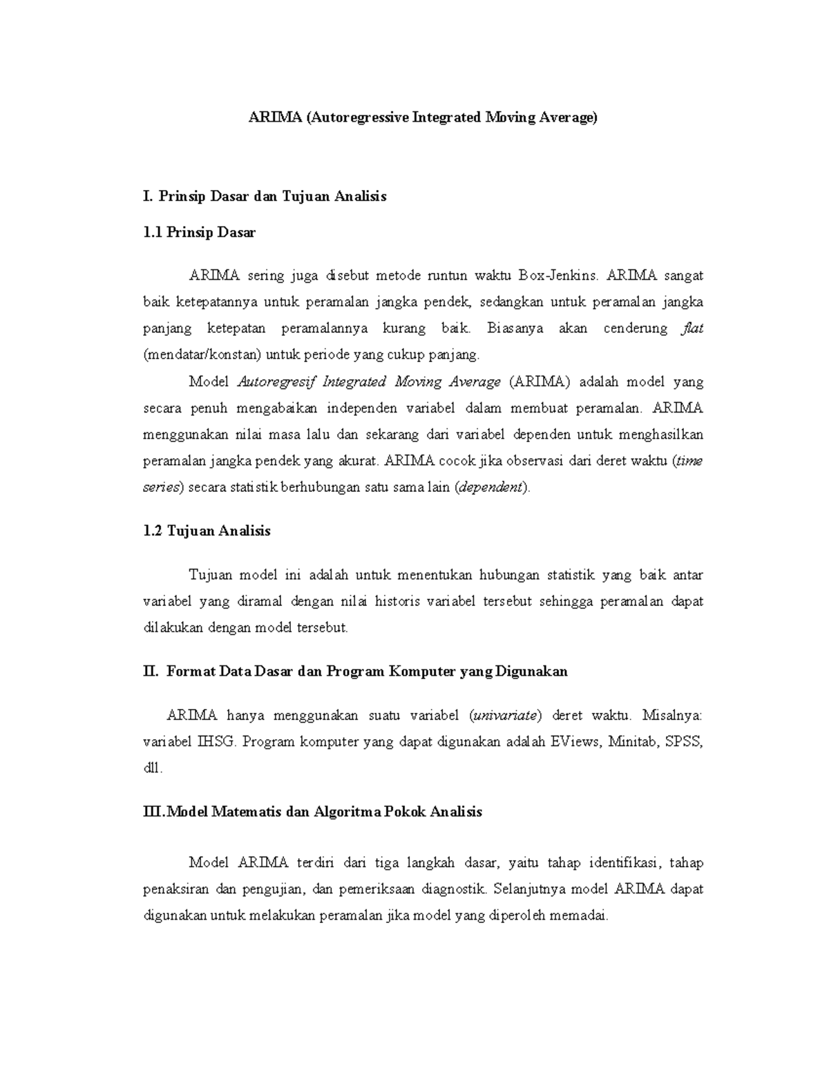 ARIMA (Autoregressive Integrated Moving Average) Analysis Notes - Studocu
