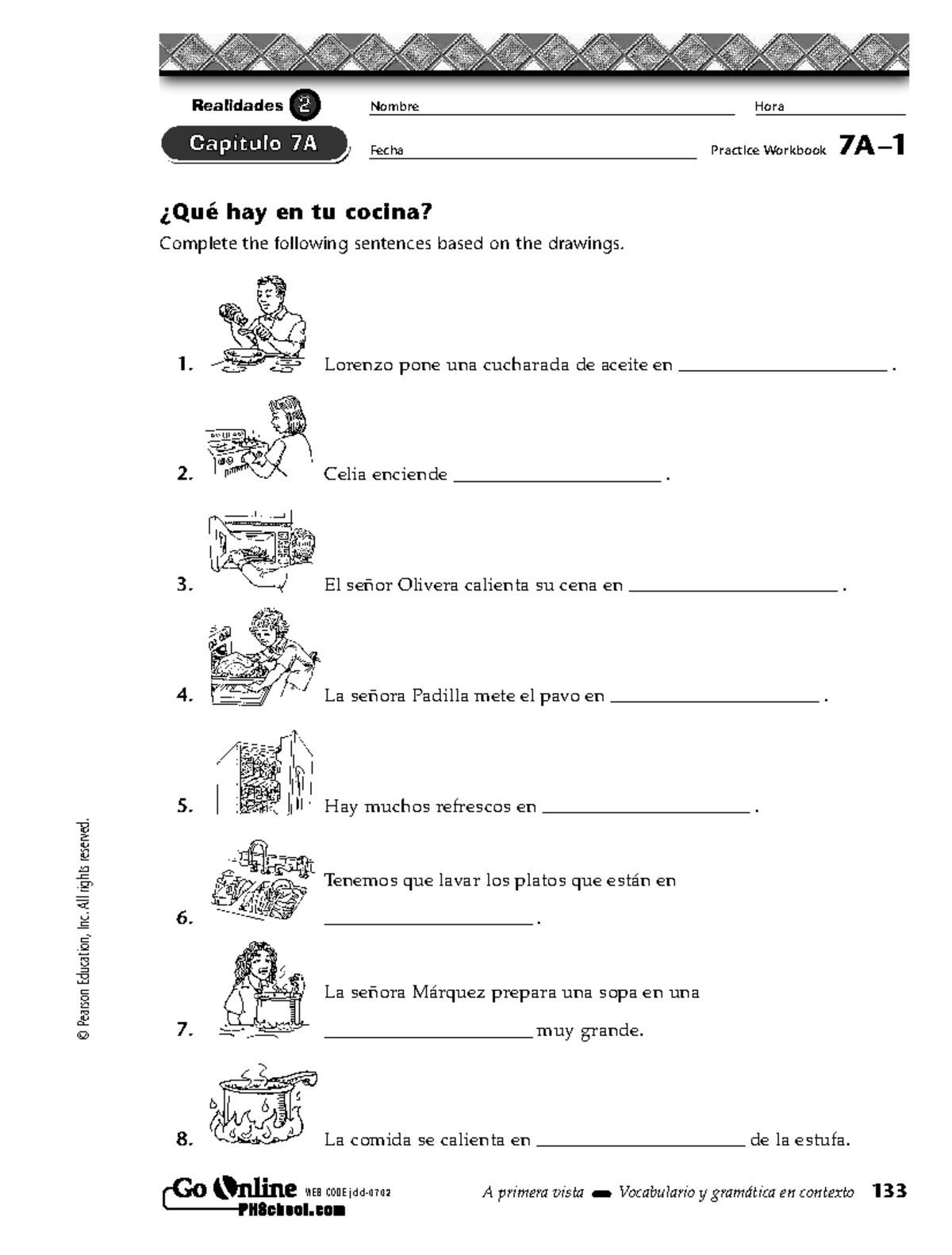 Realidades 7A Practice Workbook: En Tu Cocina Vocabulario - Studocu