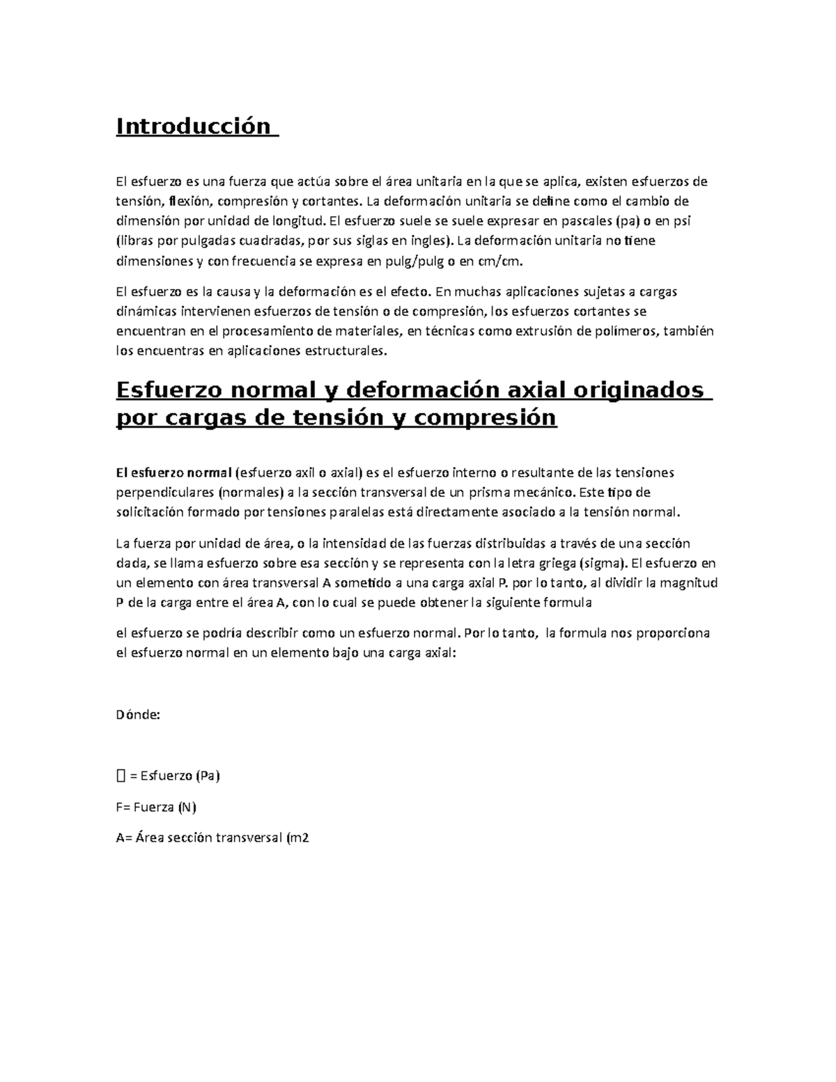 Esfuerzo Axial y Deformación por Cargas de Tensión y Compresión - Studocu