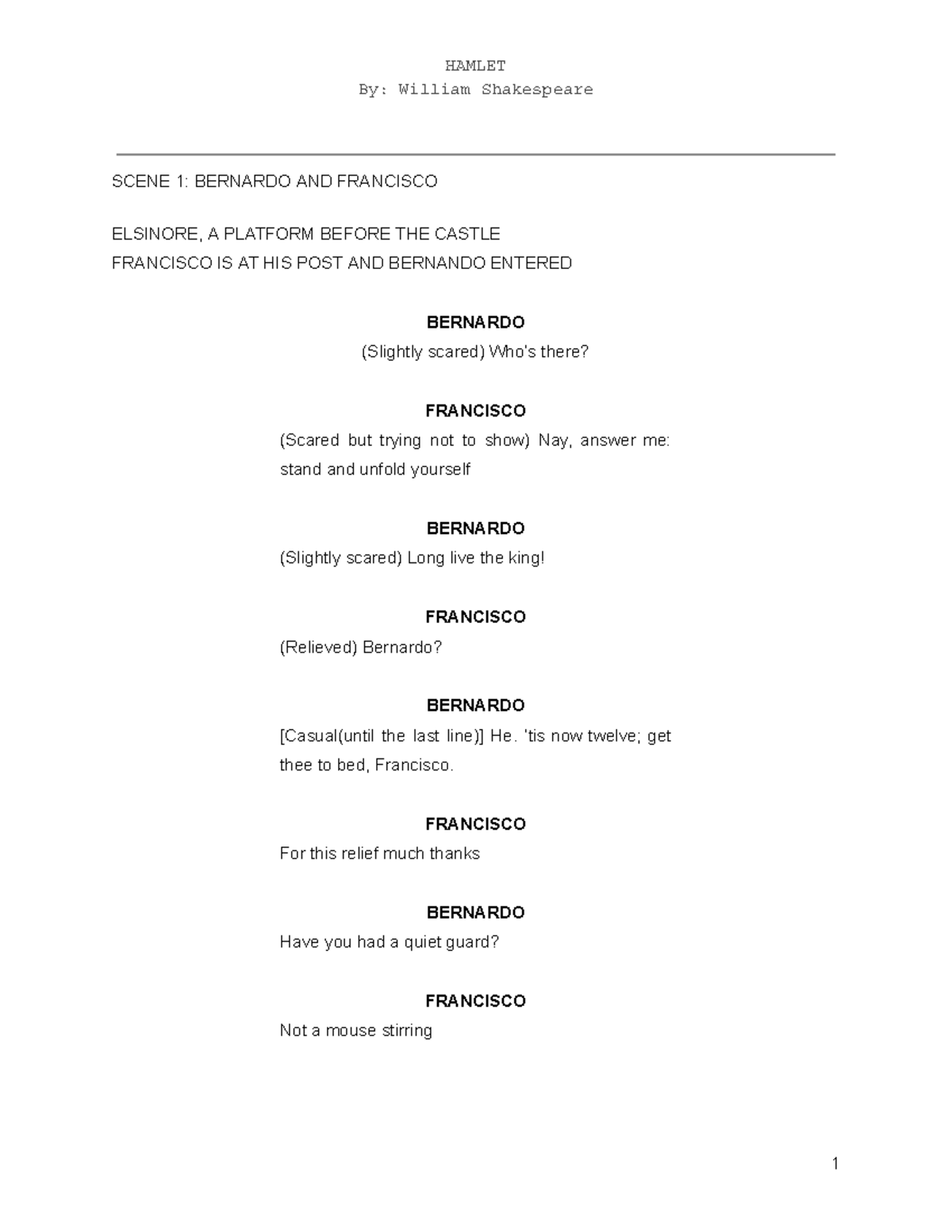 HAMLET (ENG 101) - Complete Script with Scenes 1 to 6 Analysis - Studocu