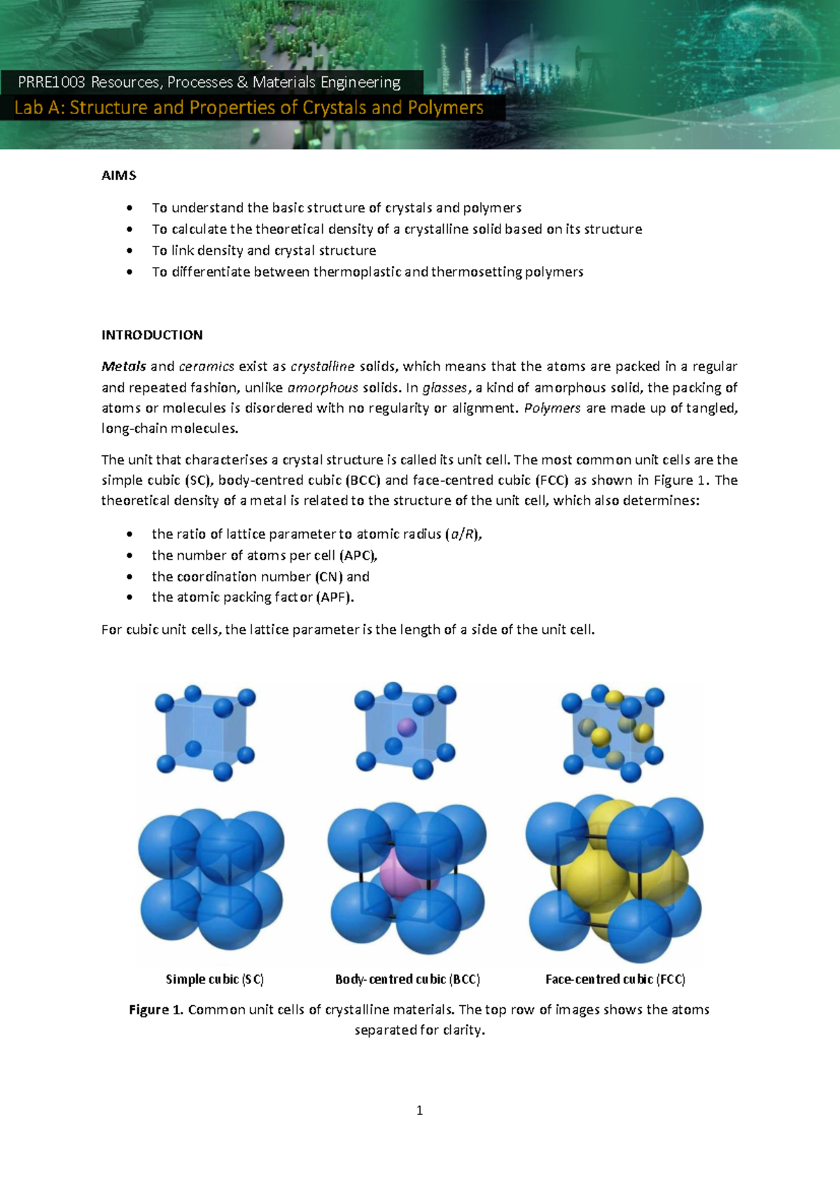 PRRE1003 Lab A Worksheet: Crystals and Polymers Analysis - Studocu