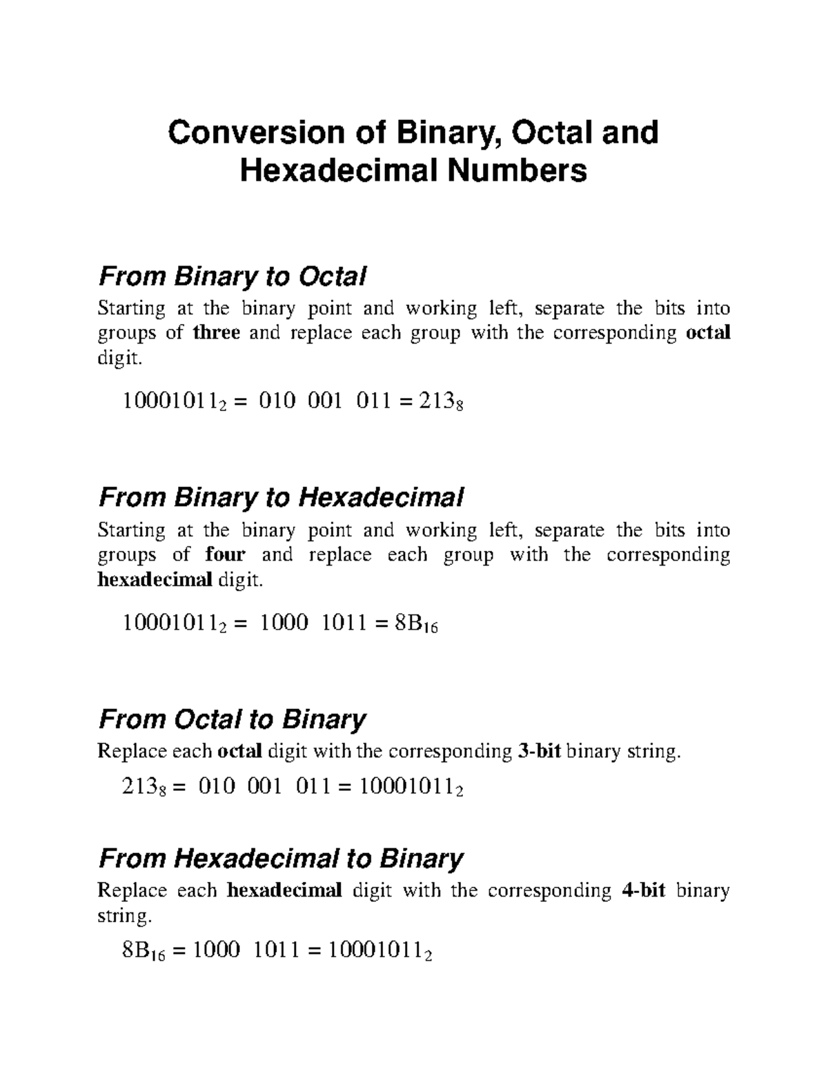 Binary Basic Maths: Conversion of Numbers (Final Exam) - Studocu