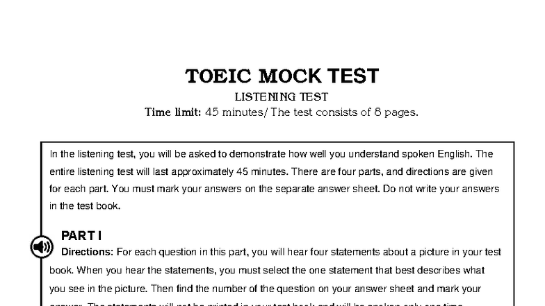 TOEIC MOCK TEST: Listening Practice Test 01 - Studocu