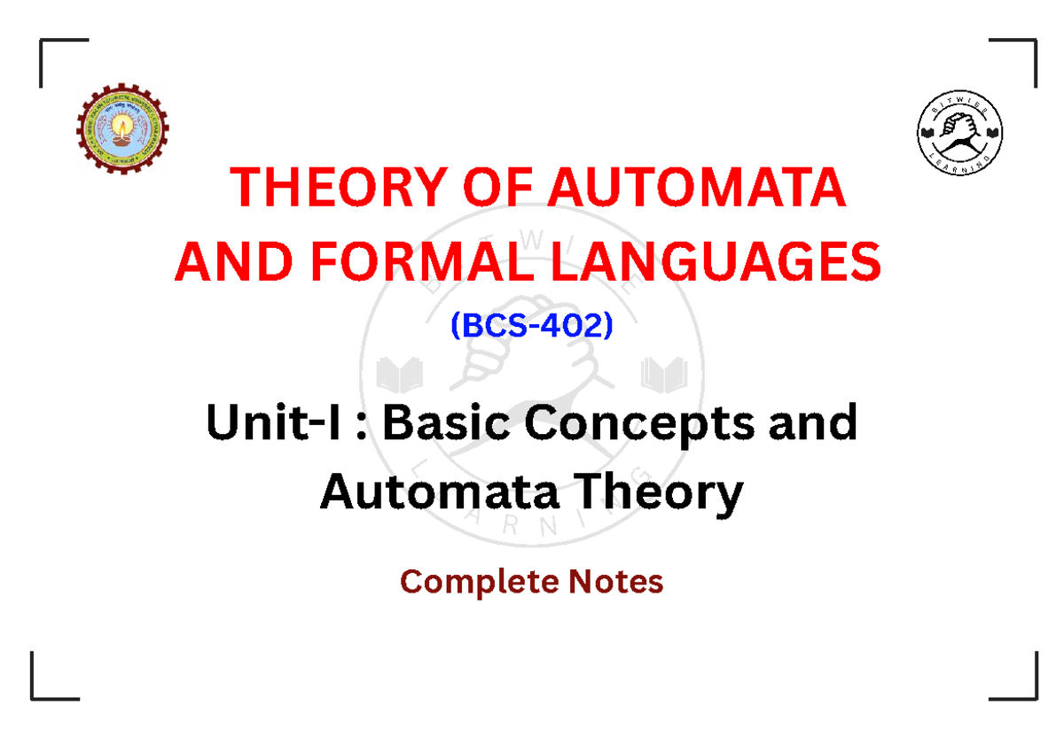 TAFL 101: Unit 1 Complete Notes on Automata Theory - Studocu