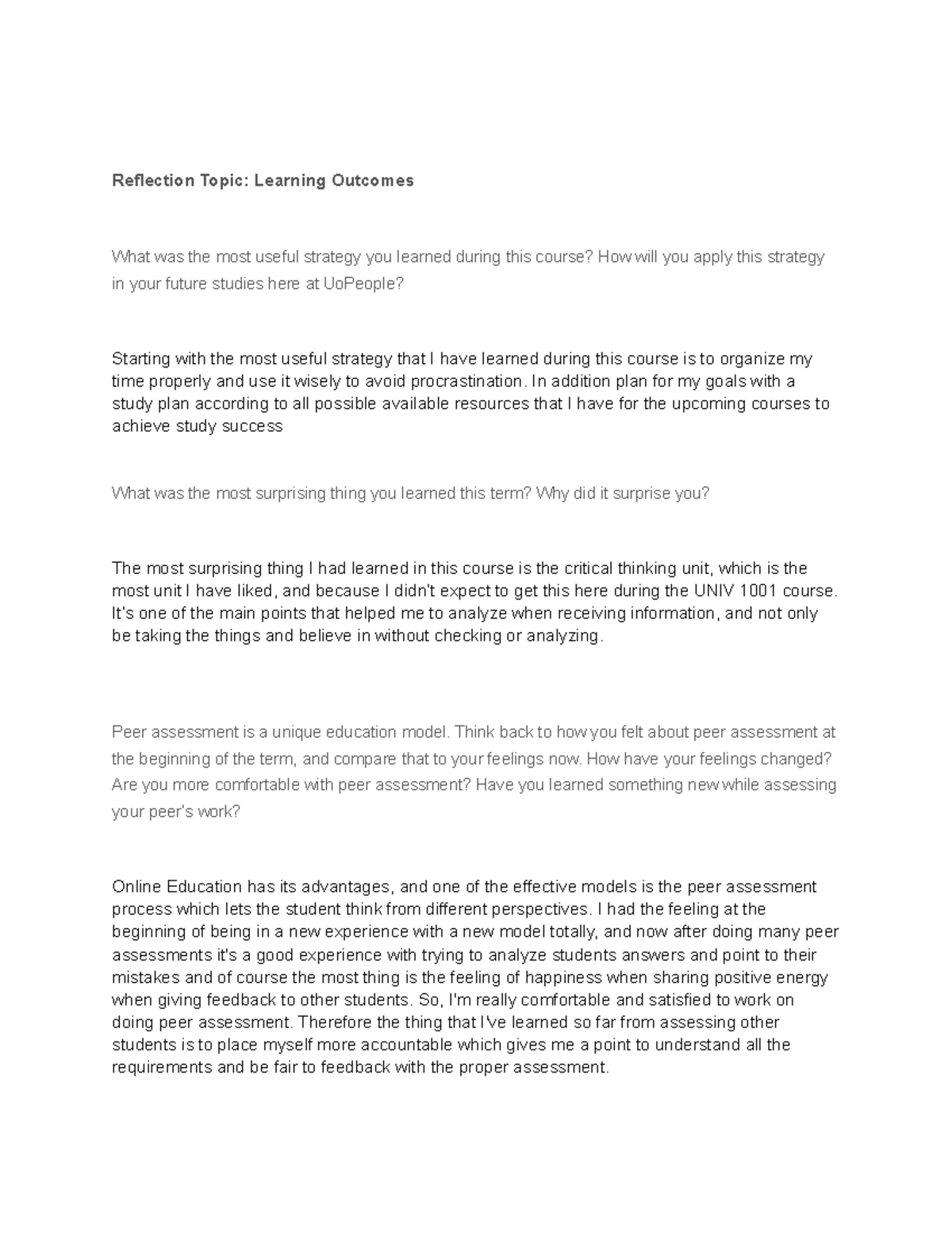 UNIV 1001 - Learning Journal Unit 08 - Reflection Topic: Learning ...