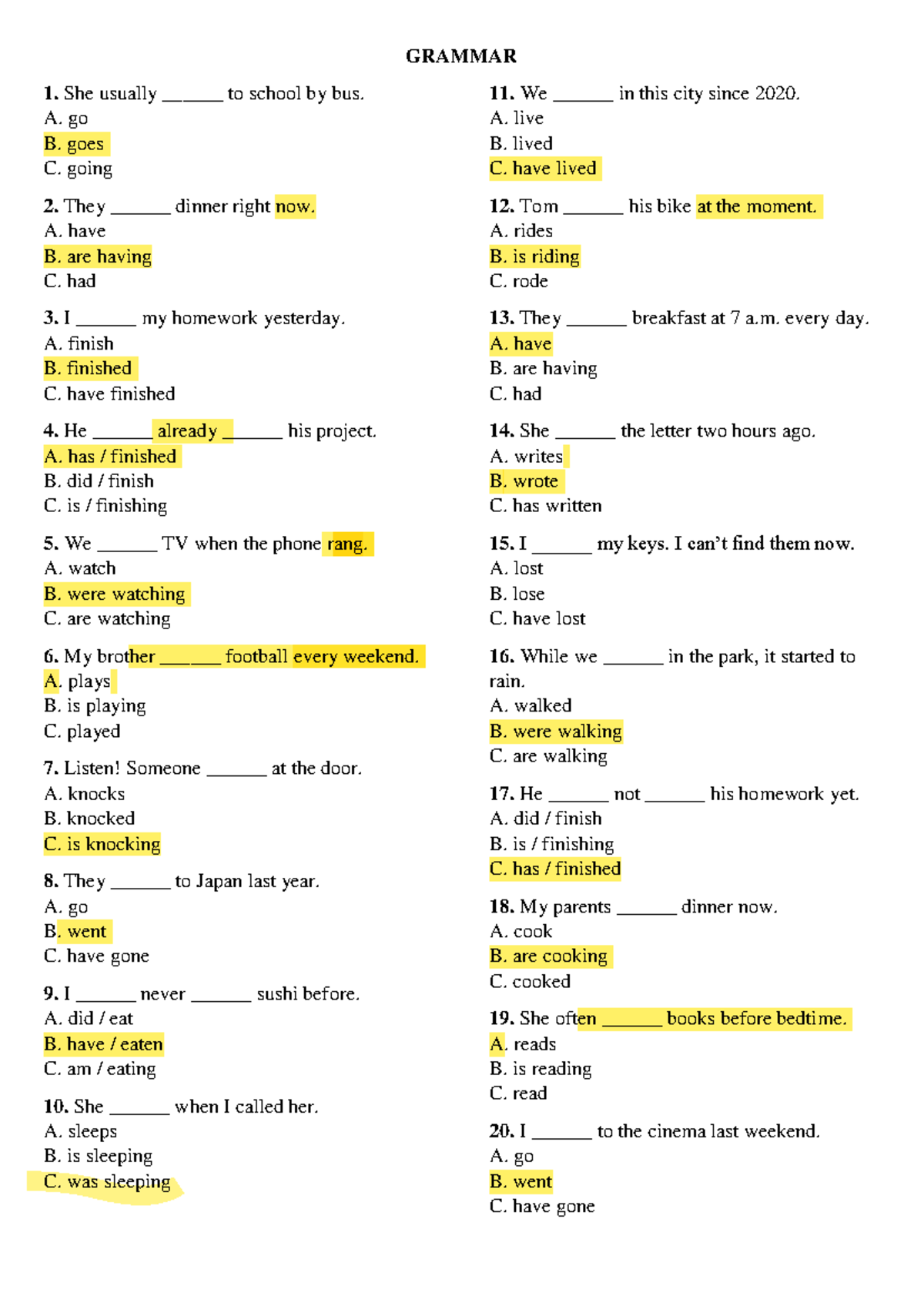 Grammar Practice Exercises for ESL Students (ENG 101) - Studocu