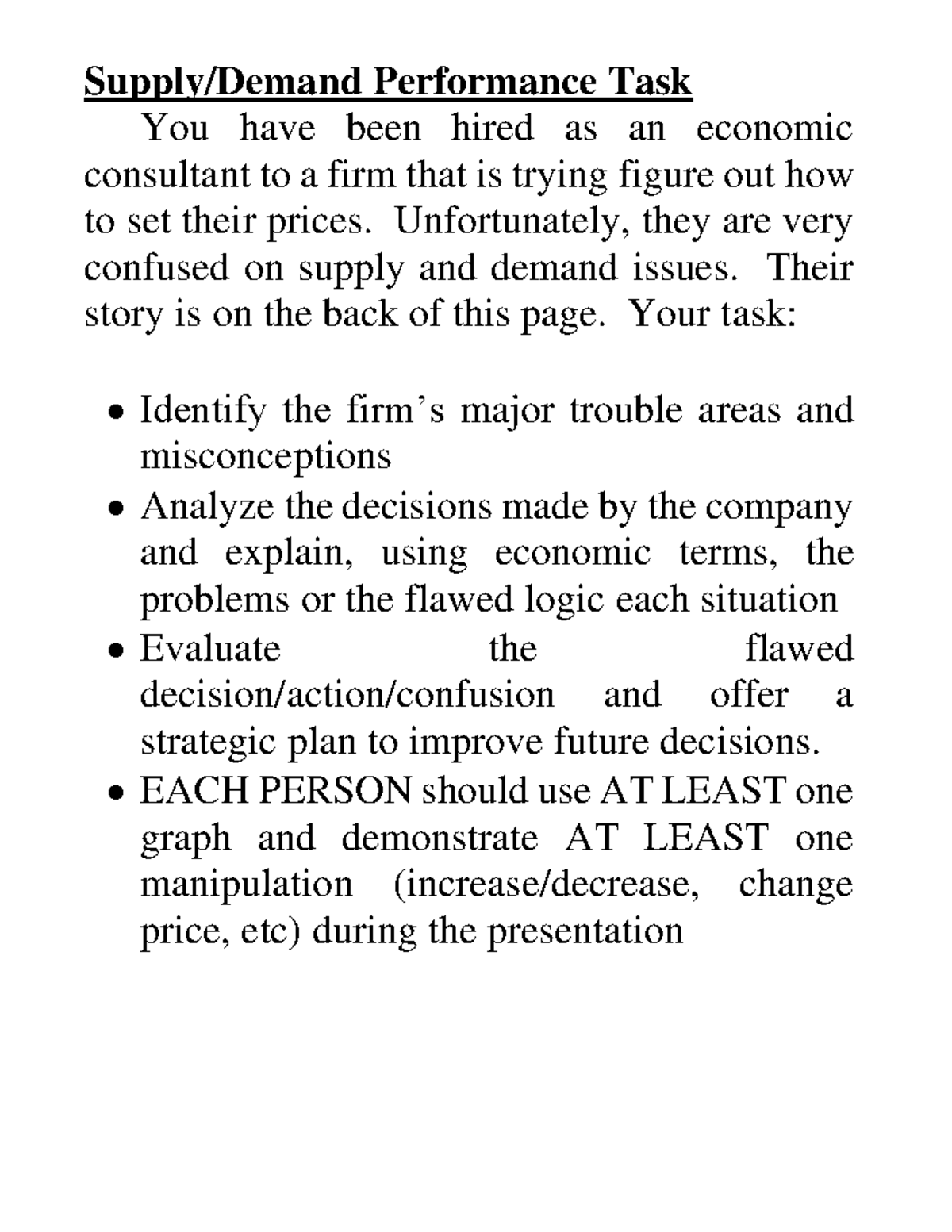 Performance task - Task to be done - Supply/Demand Performance Task You ...