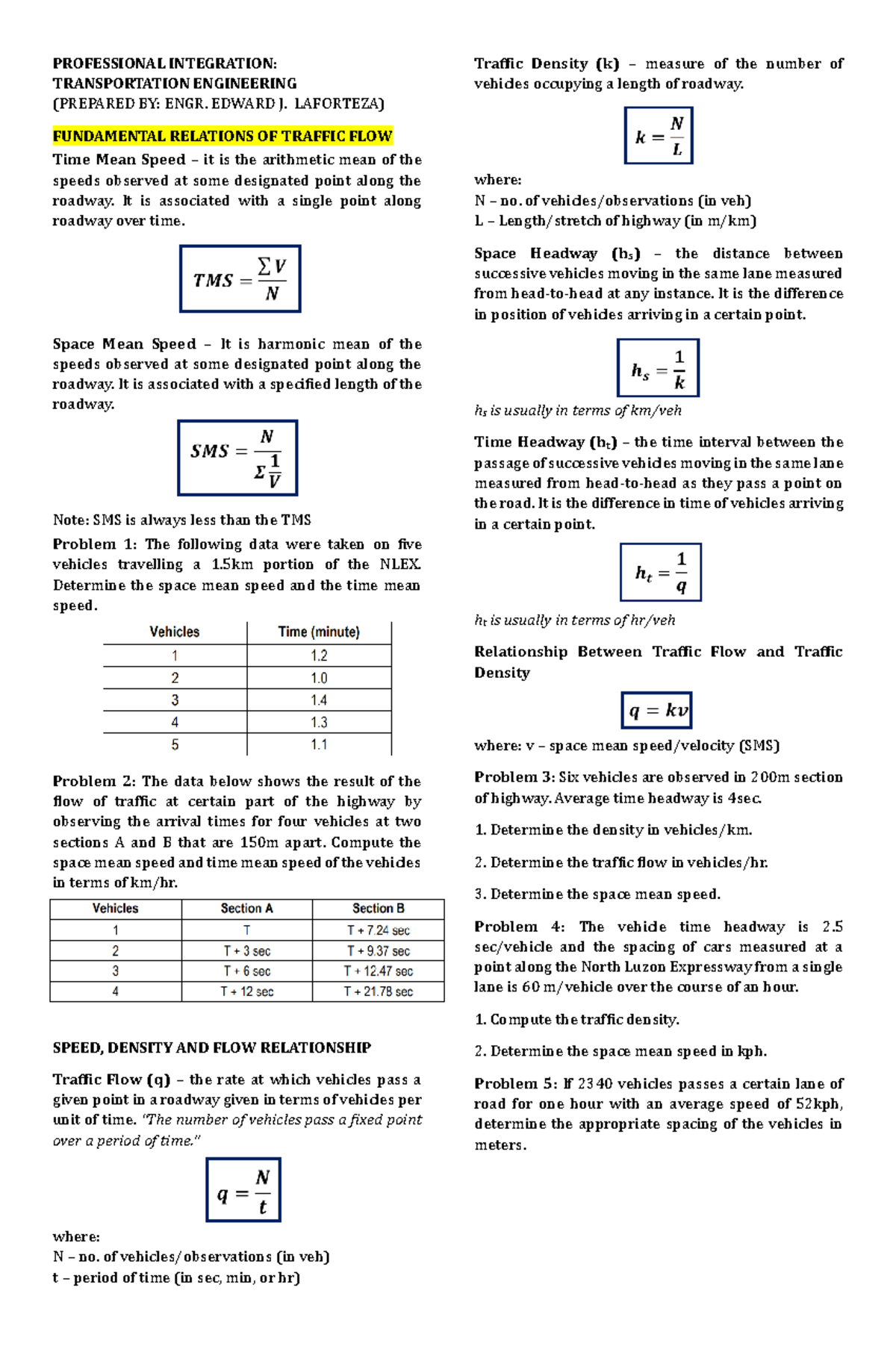 Transportation Engineering Fundamentals and Analysis - ENGR 101 - Studocu
