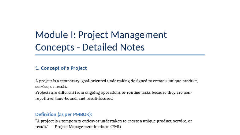 Module I: Project Management Concepts Detailed Notes - Studocu