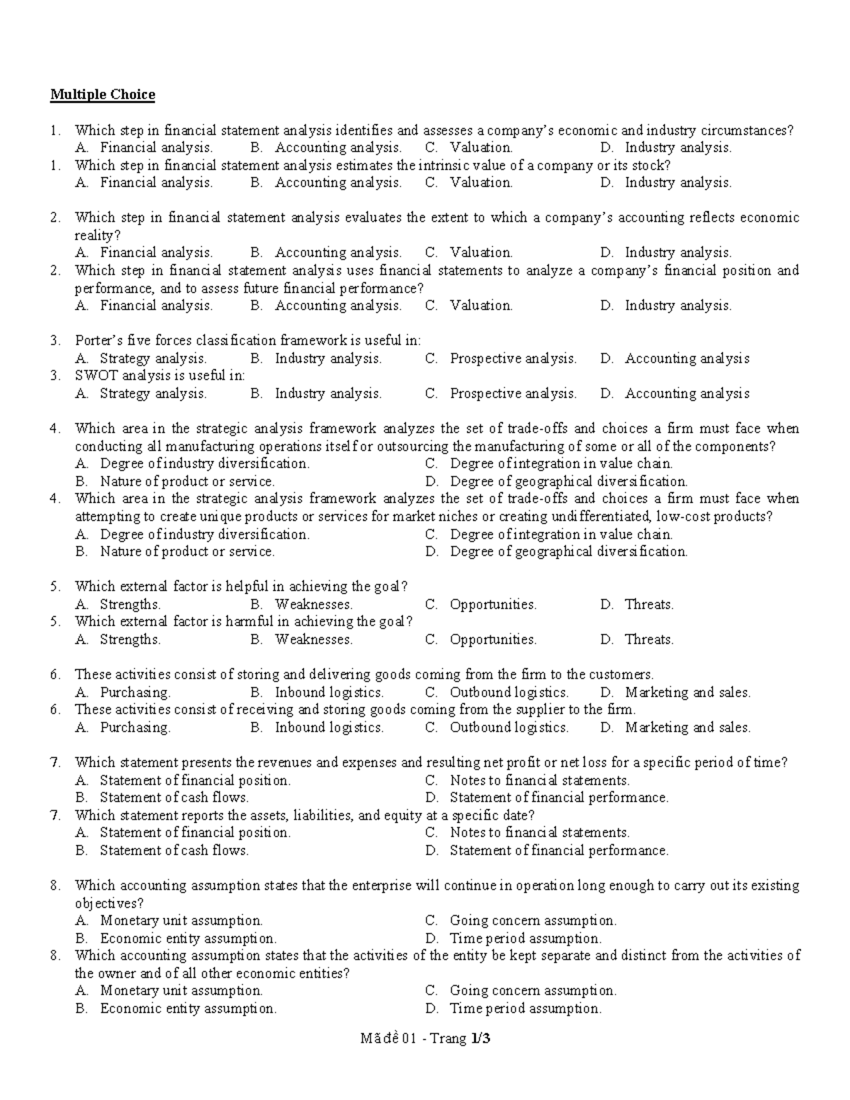 Test 1 GK - Financial Statement Analysis Questions and Answers - Studocu