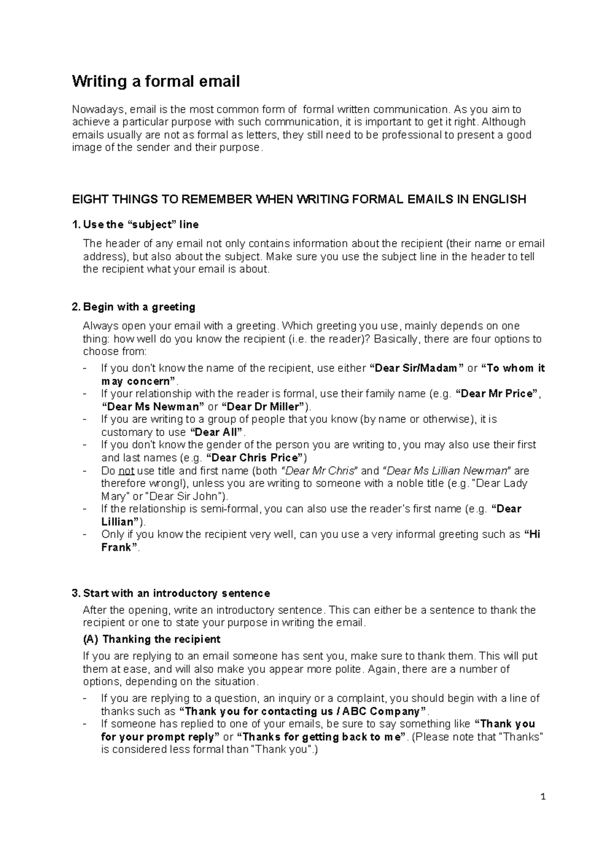 Formal Email Writing Guidelines and Exercises - Studeersnel