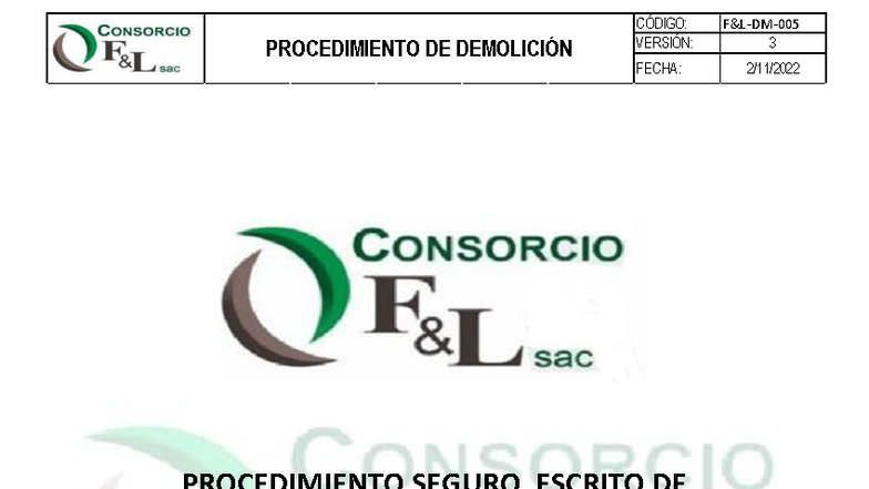 Procedimiento de Demolición Seguro - Consorcio F L S.A.C. - Studocu