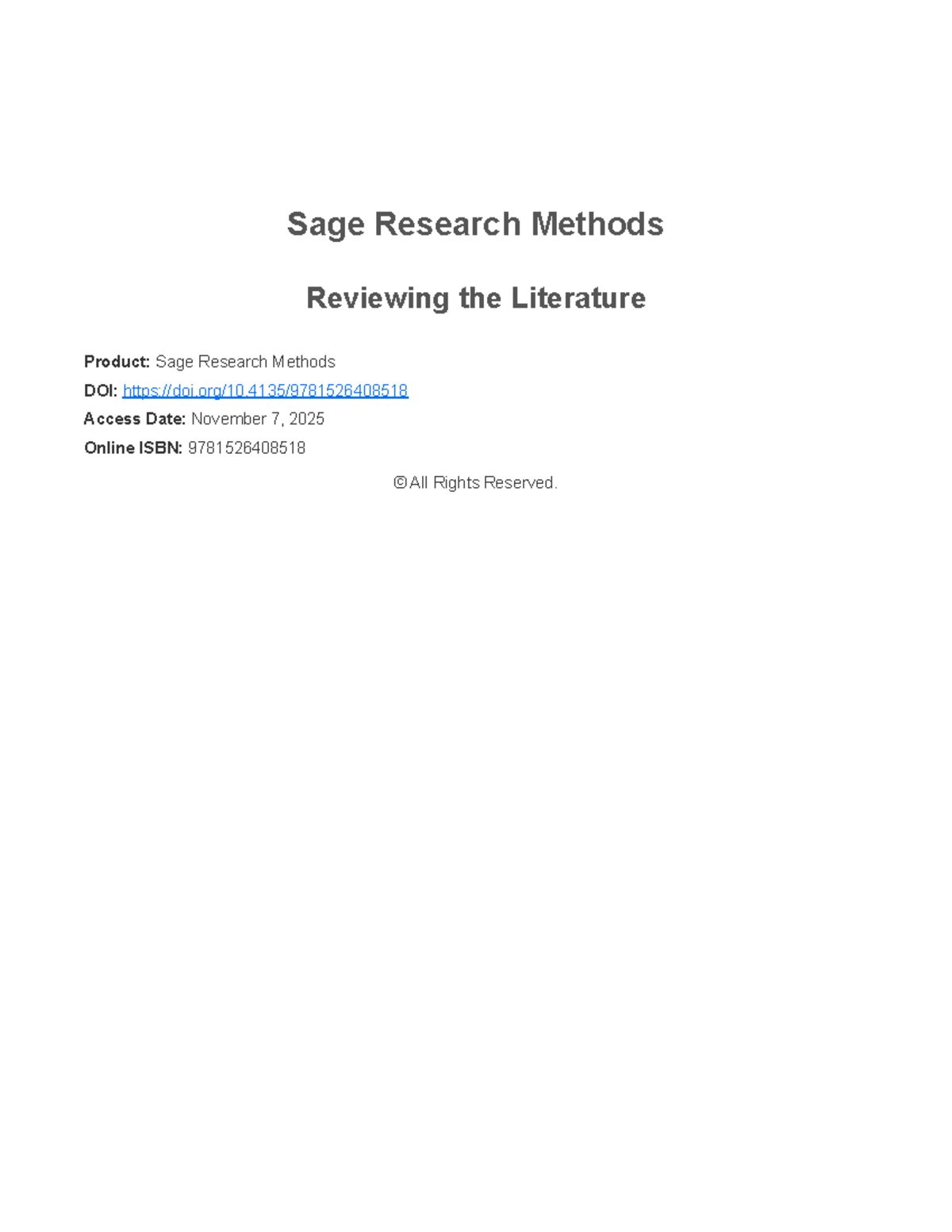 Sage Research Methods: Types of Literature for Reviews - Studocu