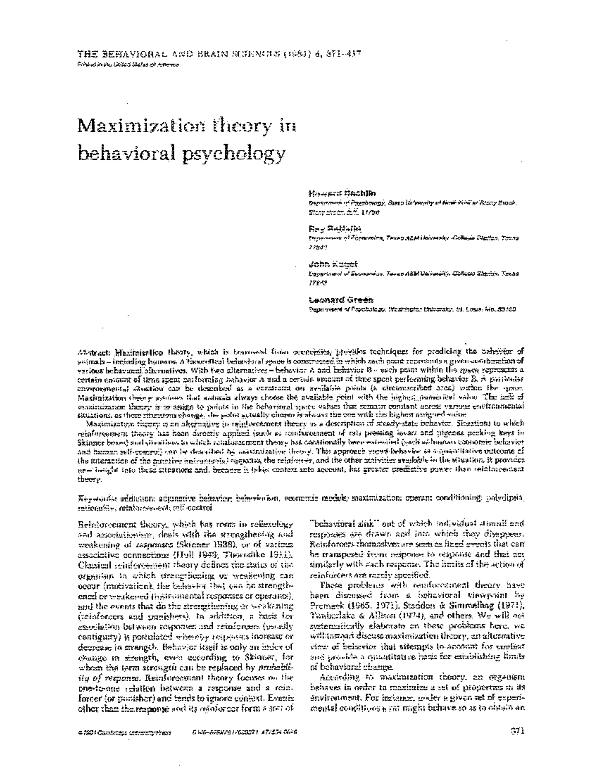 Maximization Theory in Behavioral Psychology: Key Concepts and Insights ...