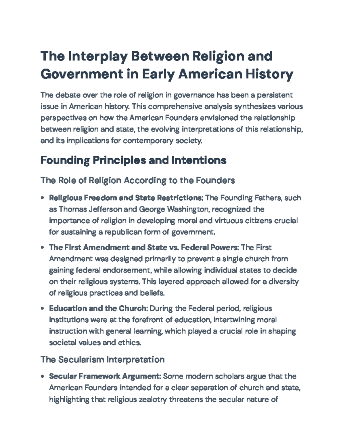 The Interplay of Religion and Government in Early American History ...
