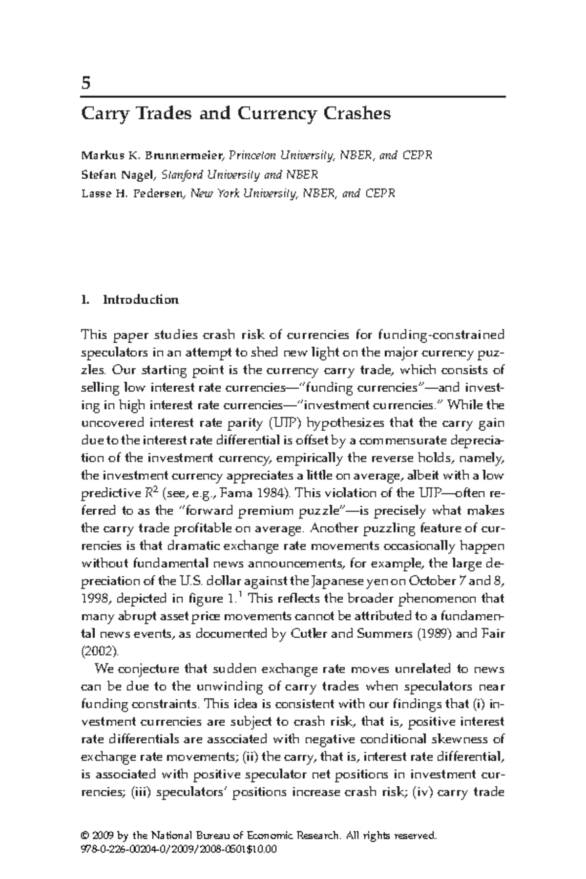 W7: Carry Trades and Currency Crash Risks Analysis - Studocu