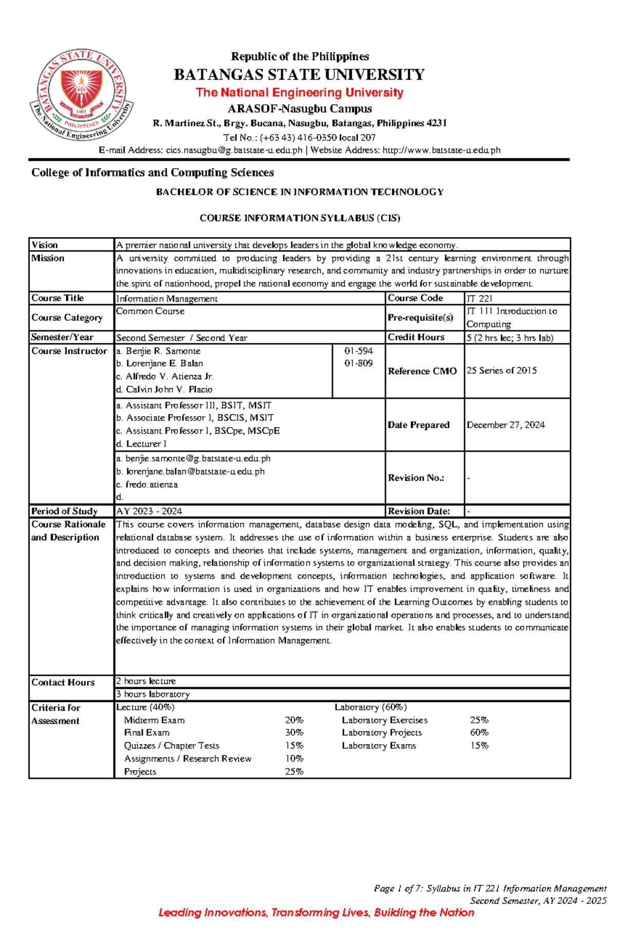 Cis In Im 2025 Cis College Of Informatics And Computing Sciences Lecture 40 Laboratory