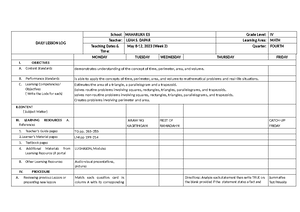 Grade 4 DLL Science 4 Q4 Week 6 - DAILY LESSON LOG School: MAHARLIKA ES ...