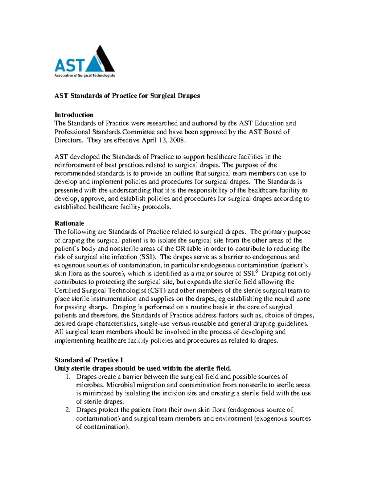 AST Standards of Practice for Surgical Drapes - Key Guidelines ...