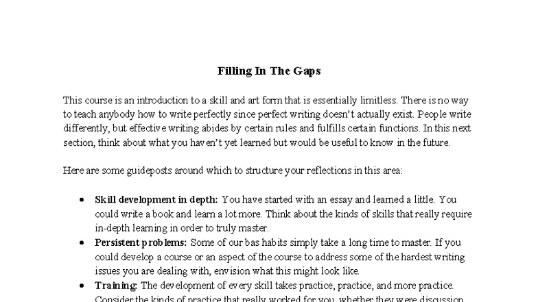 Reflective Essay: Filling In The Gaps in Writing Skills - Studocu