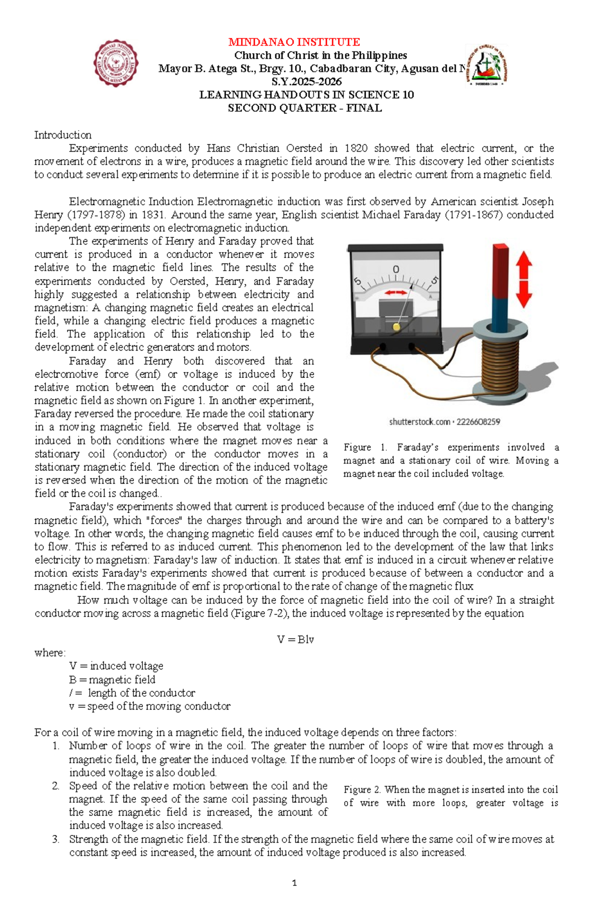Science 10 Learning Handouts: Electromagnetism & Induction - Studocu